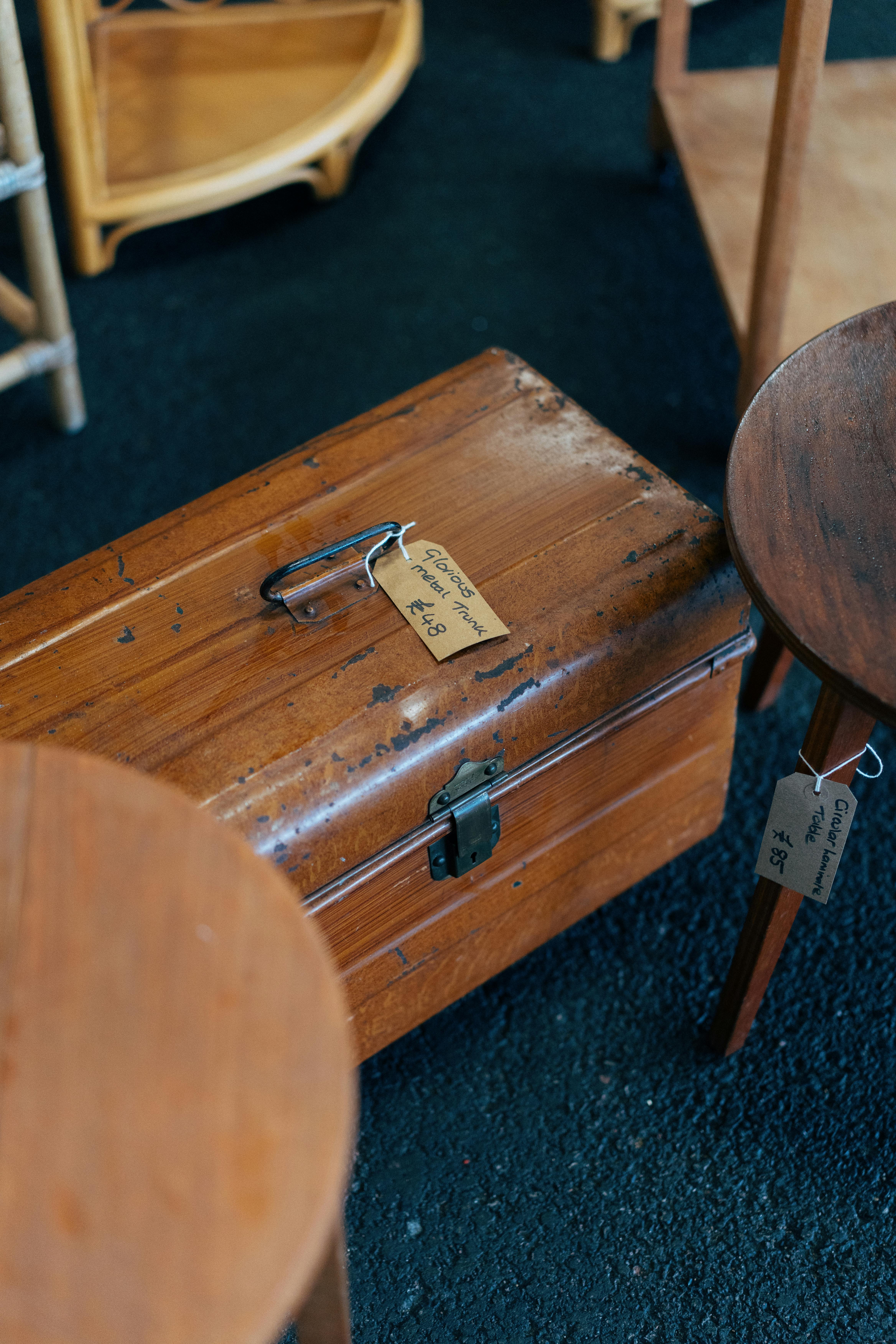 Vintage Wooden Trunk and Stools at London Flea Market · Free Stock Photo