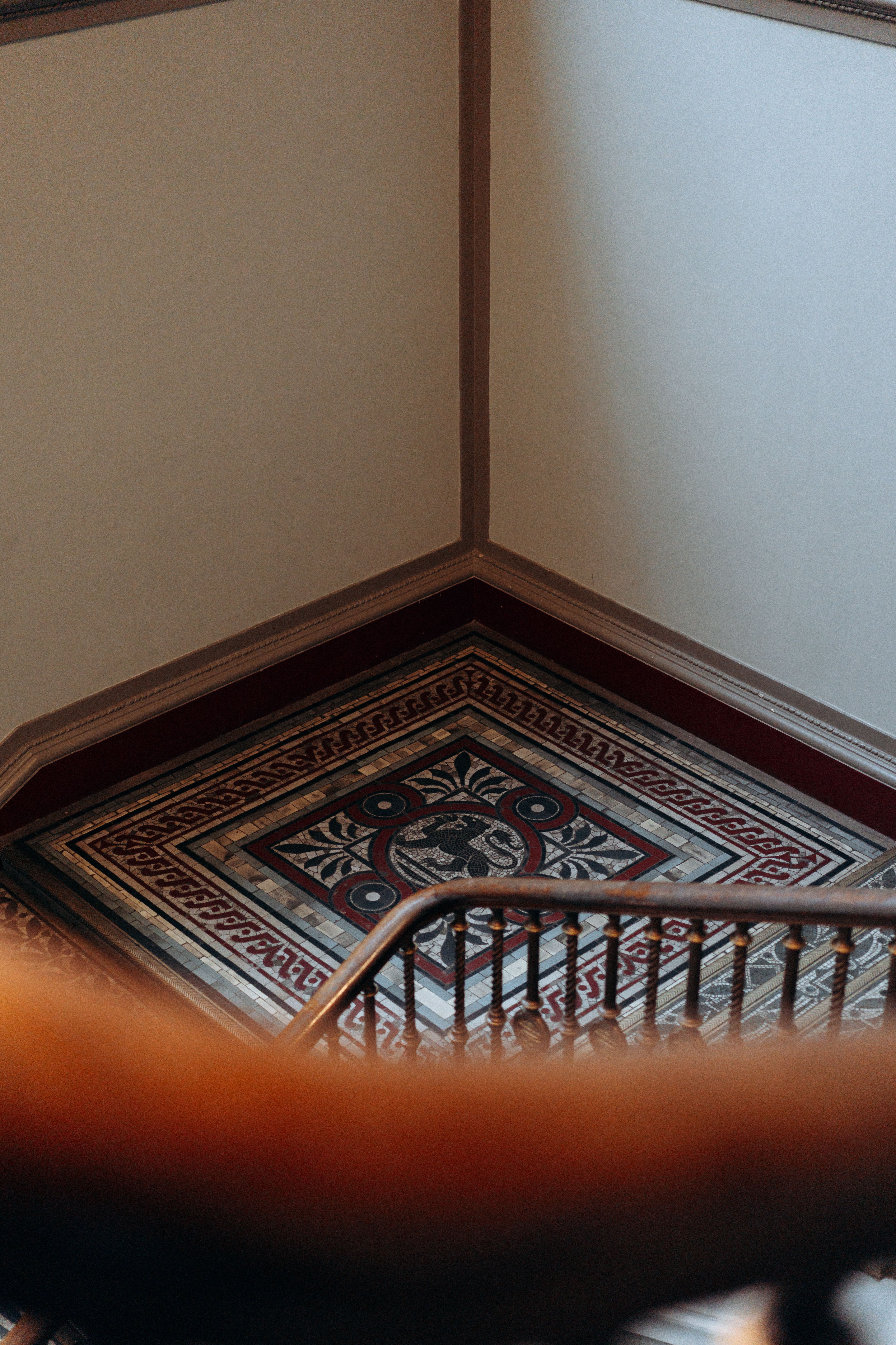 Elegant Geometric Tiled Stairwell Corner in London · Free Stock Photo