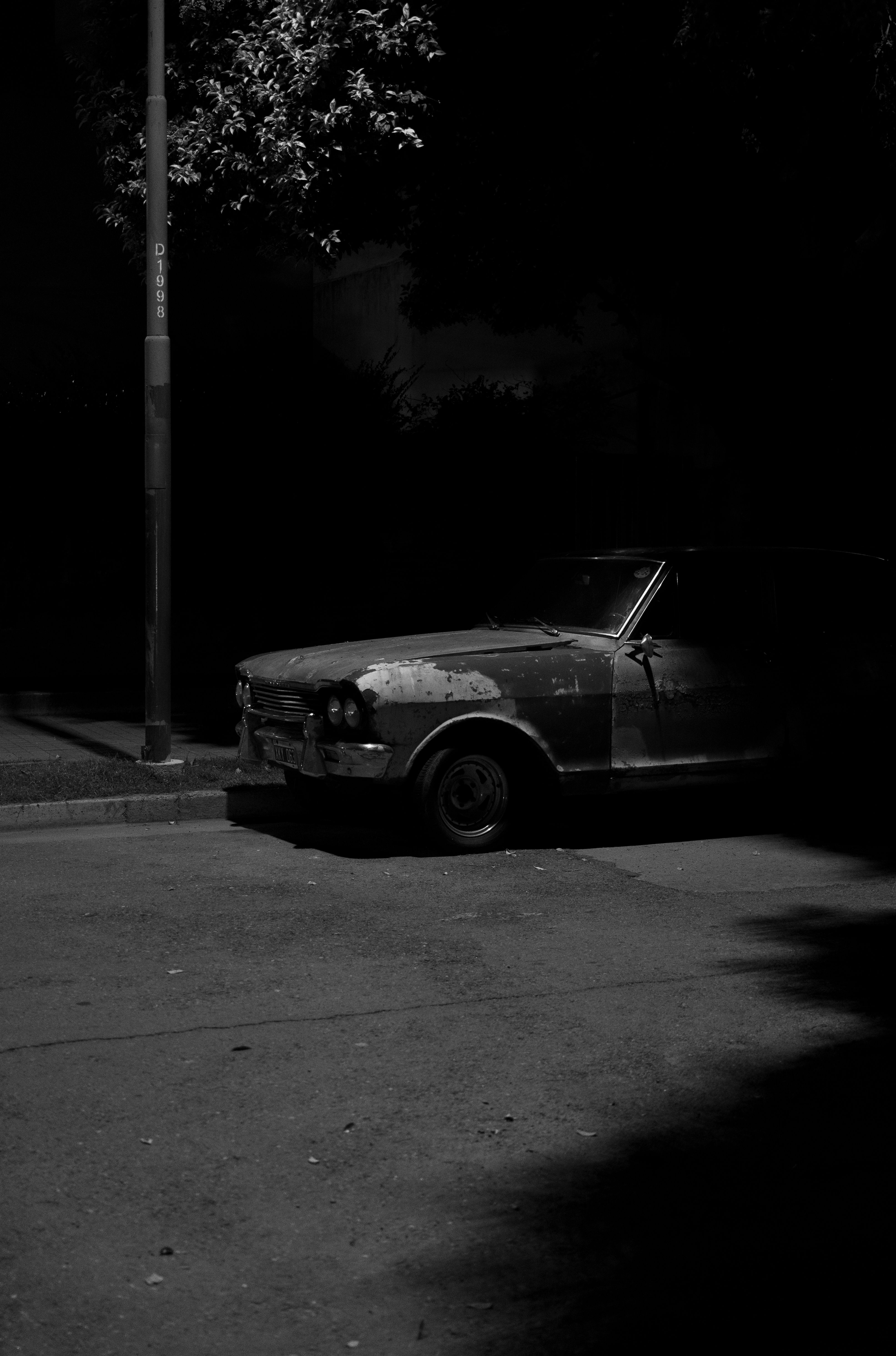 Old Car Waiting At The Red Light At Night Photos, Download The BEST ...