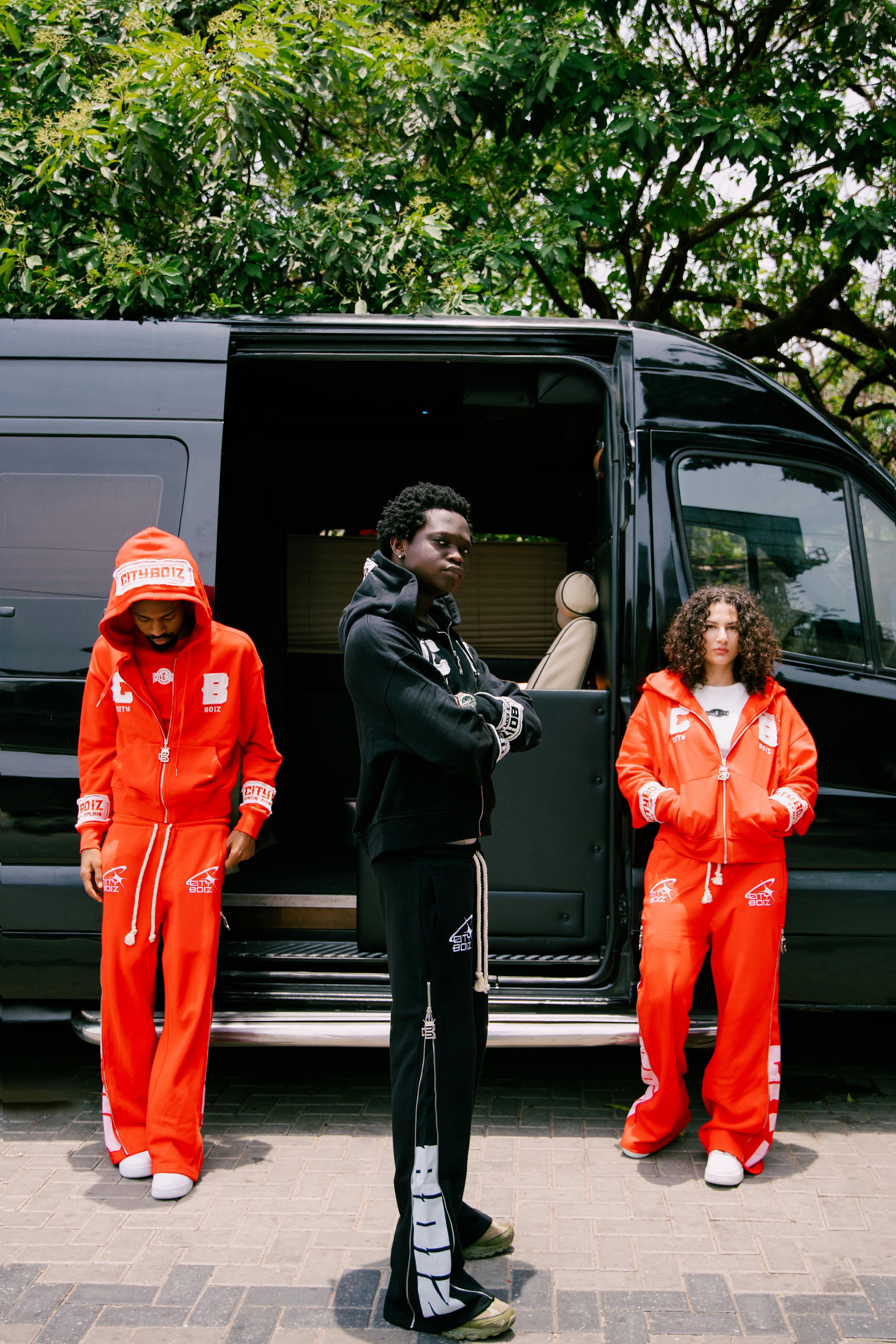 Stylish Friends in Trendy Tracksuits by Van · Free Stock Photo