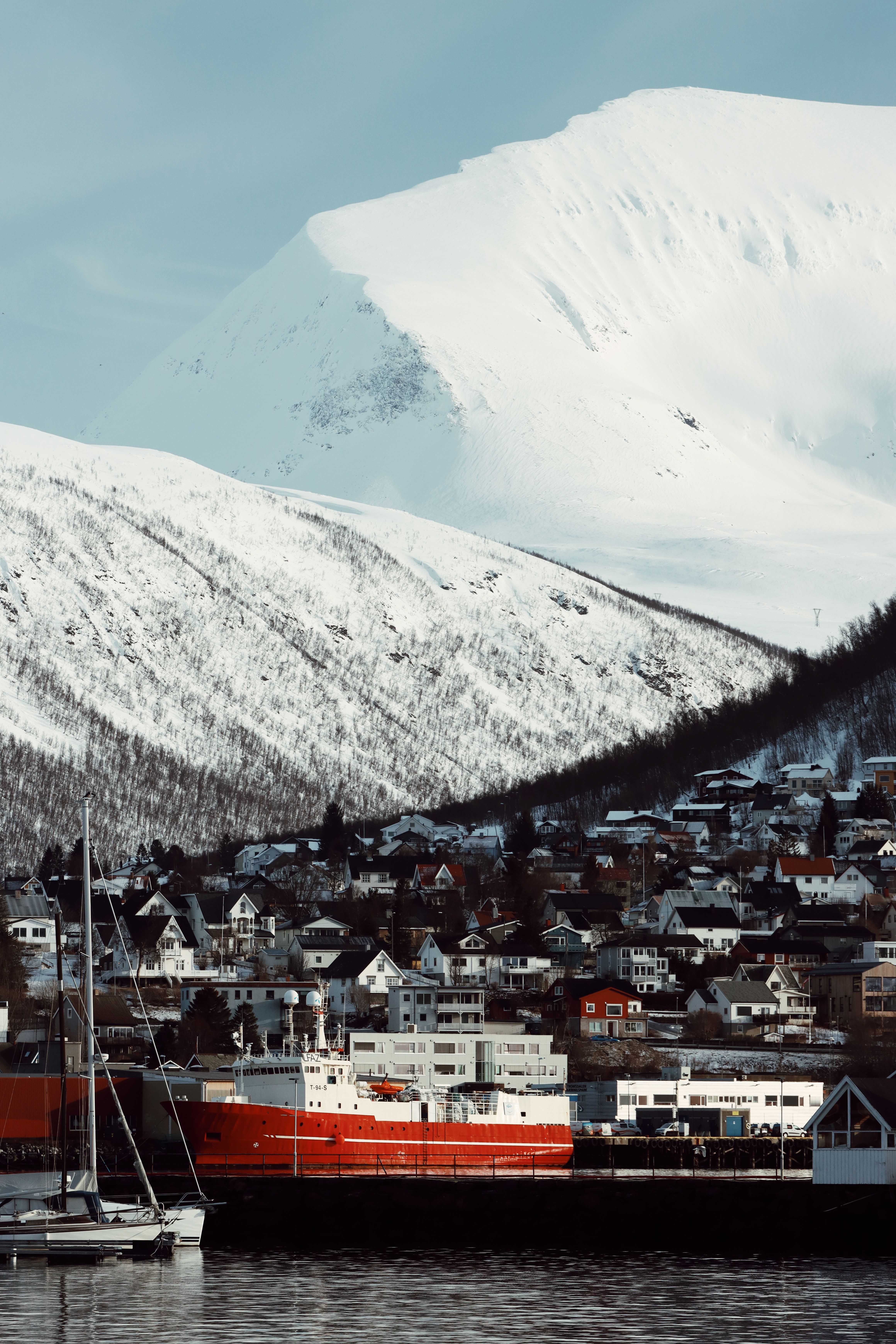 Stunning Winter View of Tromsø with Snow-covered Mountains · Free Stock ...