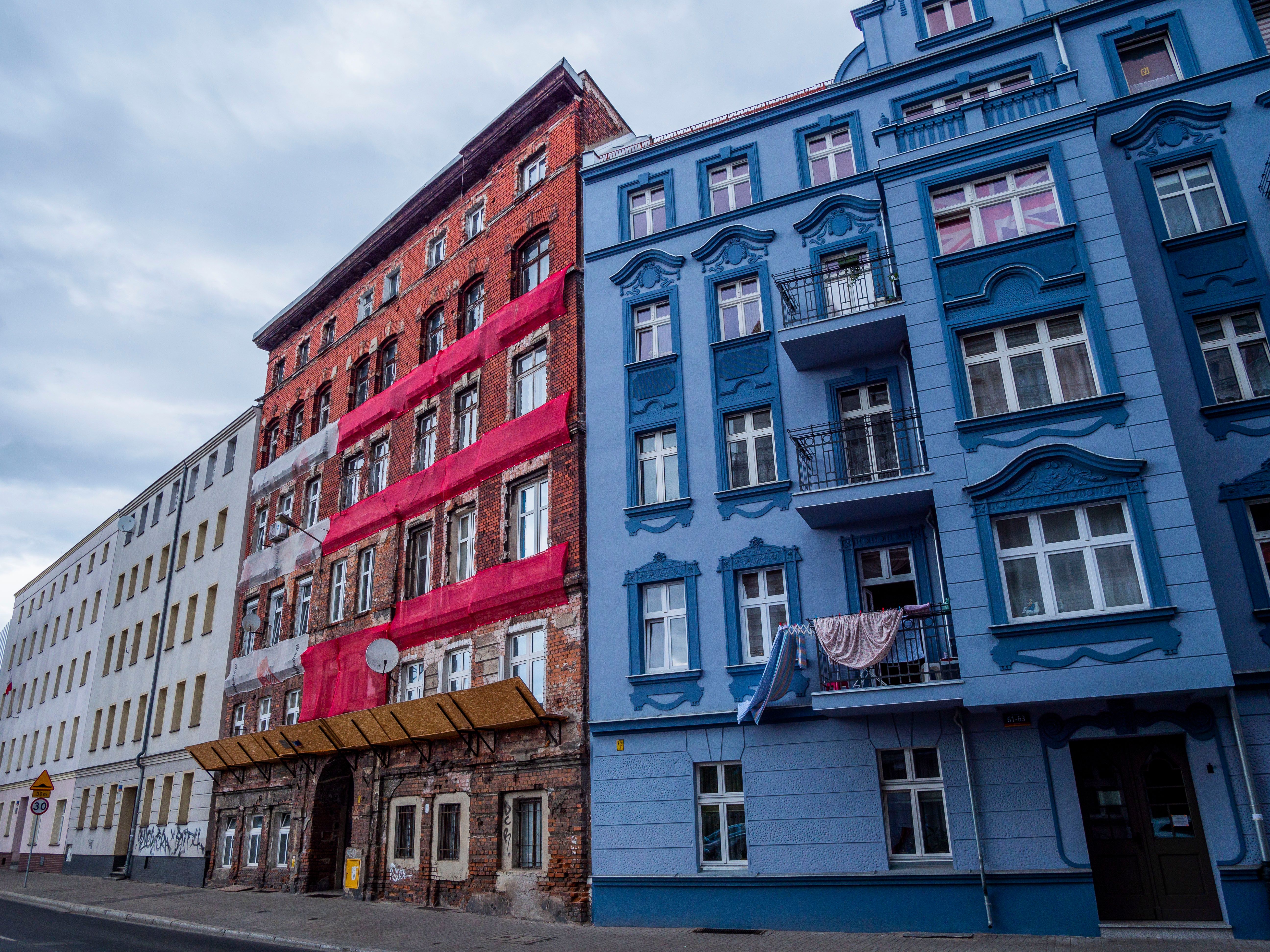 Colorful urban architecture with blue and red buildings · Free Stock Photo
