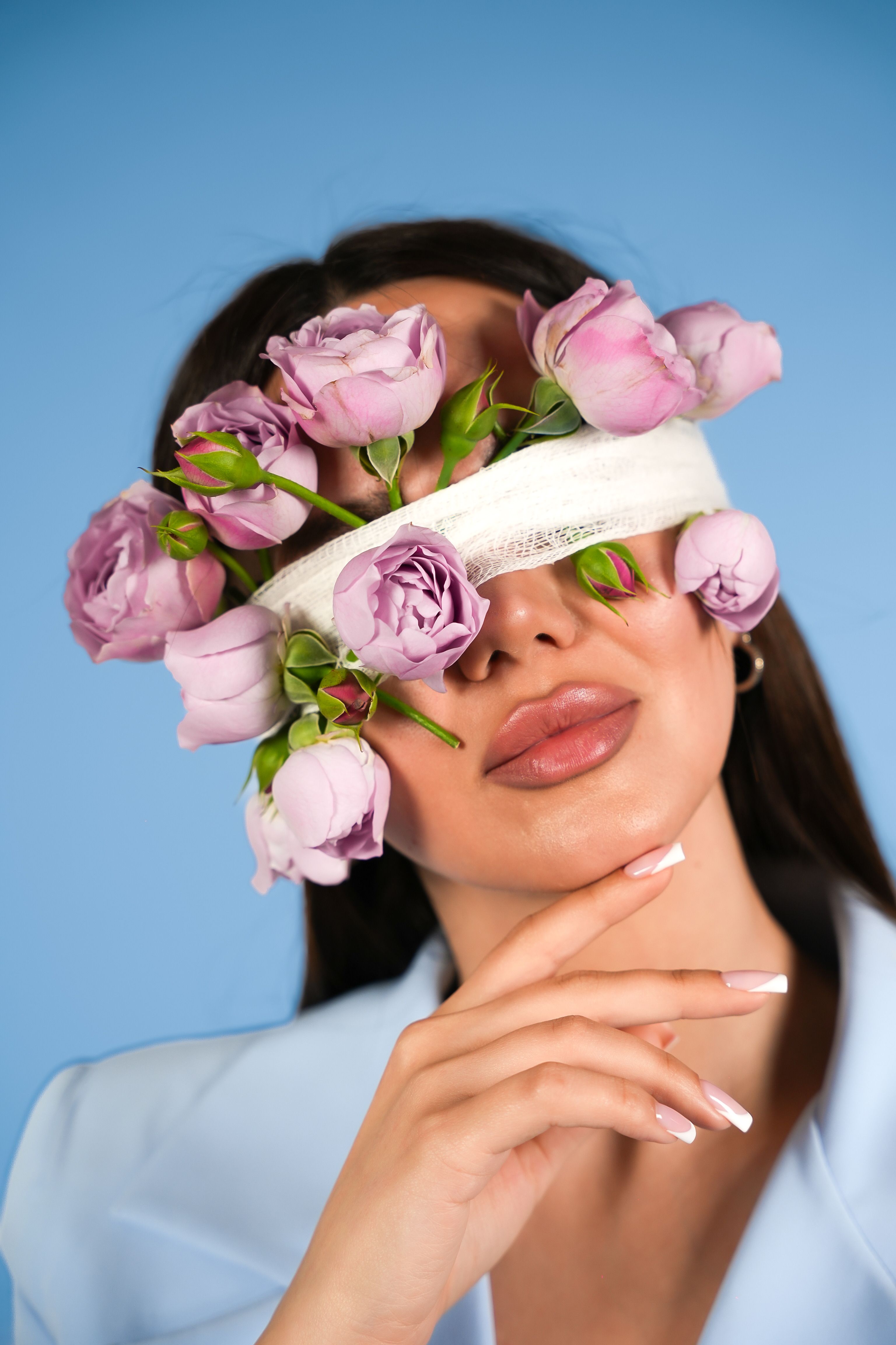 Creative Floral Blindfold Portrait of Woman · Free Stock Photo