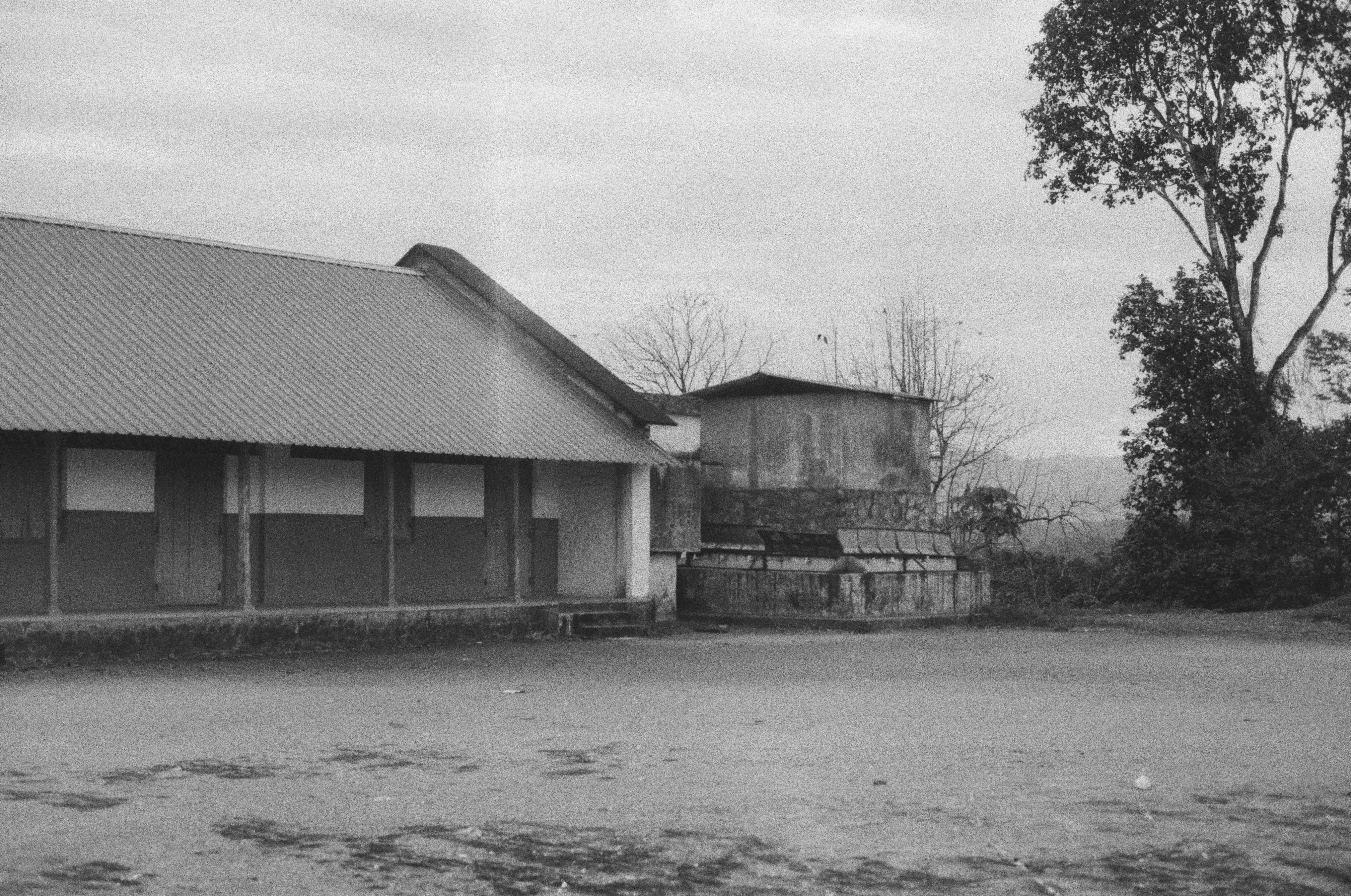 Abandoned rural building amidst trees and cloudy sky · Free Stock Photo
