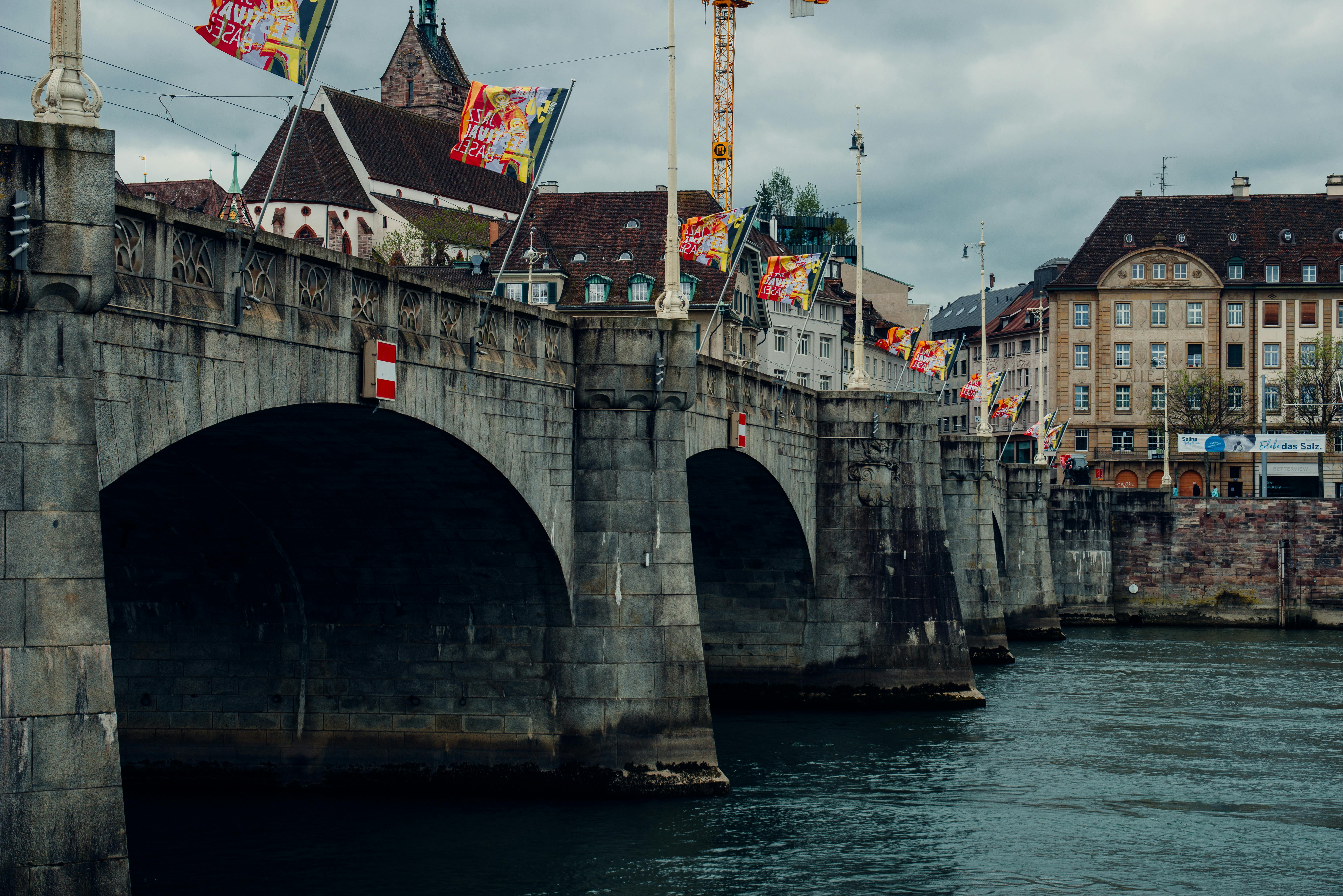 Stone Bridge Over Rhine River in Basel Cityscape · Free Stock Photo