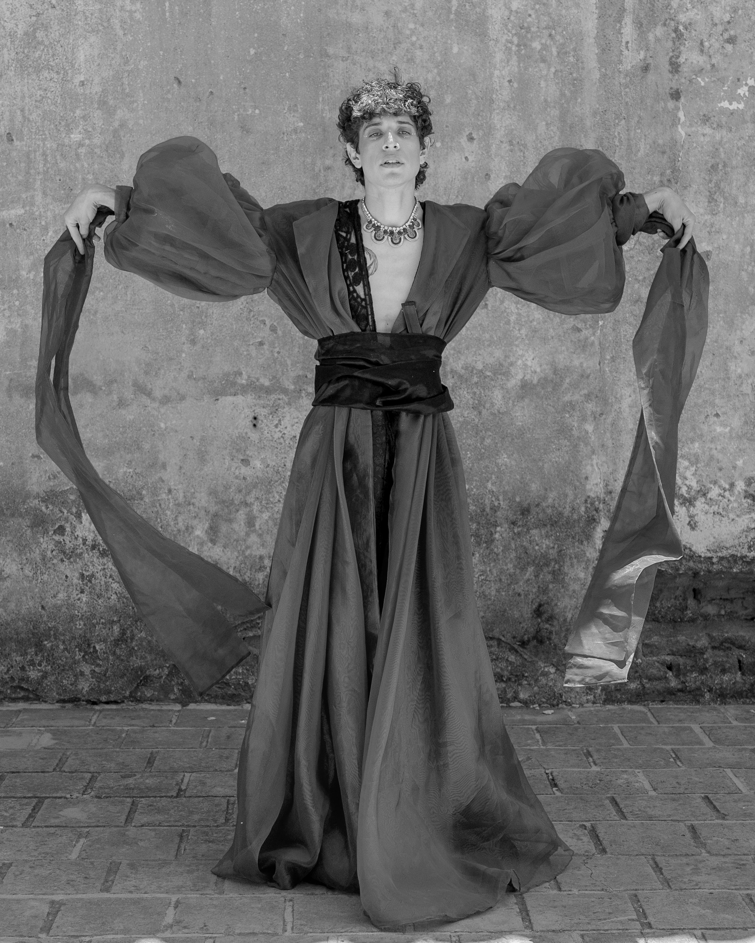 Black and White Portrait of Person in Dramatic Dress · Free Stock Photo