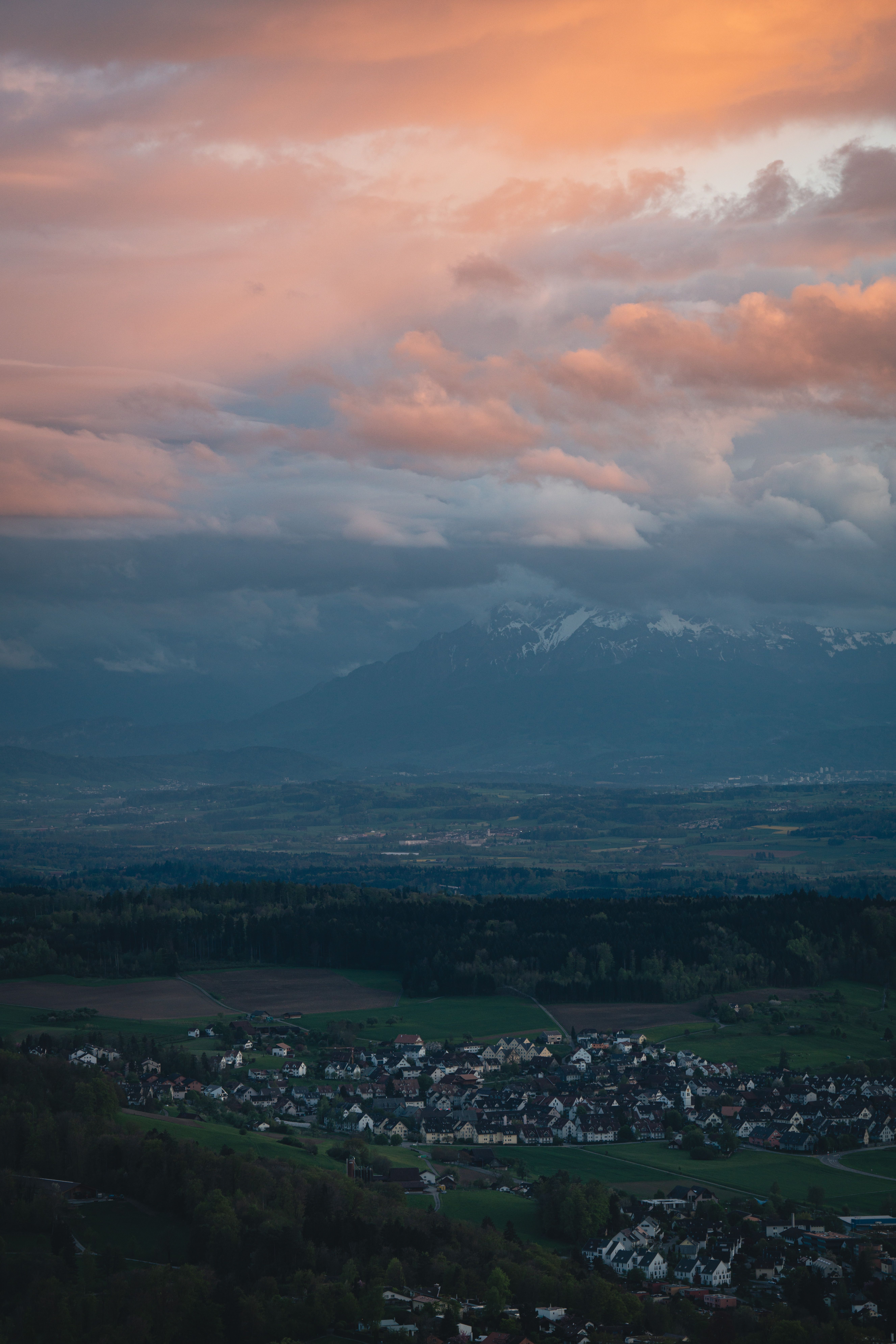 Mountain Town Landscape at Sunset · Free Stock Photo