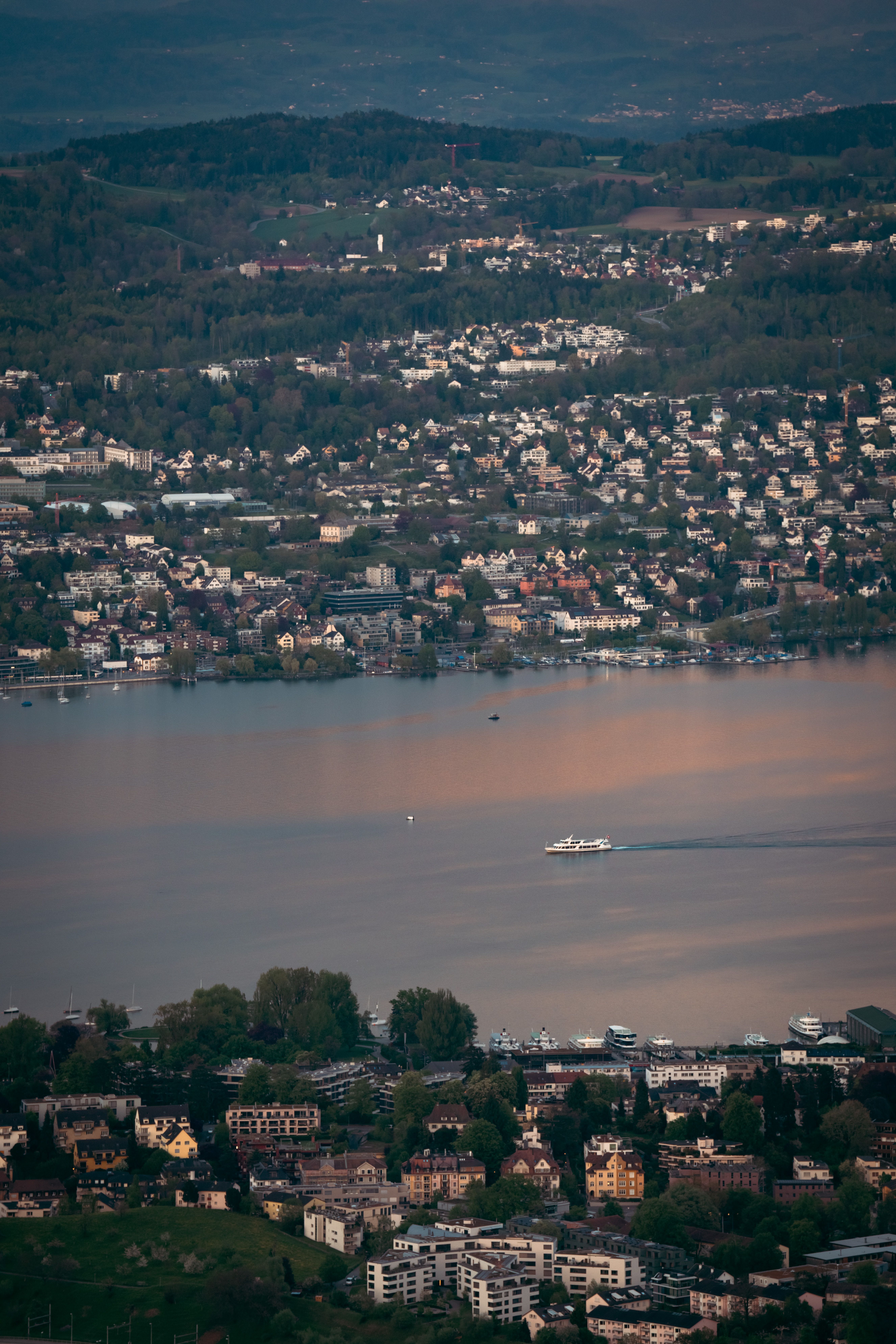 Aerial View of Lake Zurich at Sunset · Free Stock Photo
