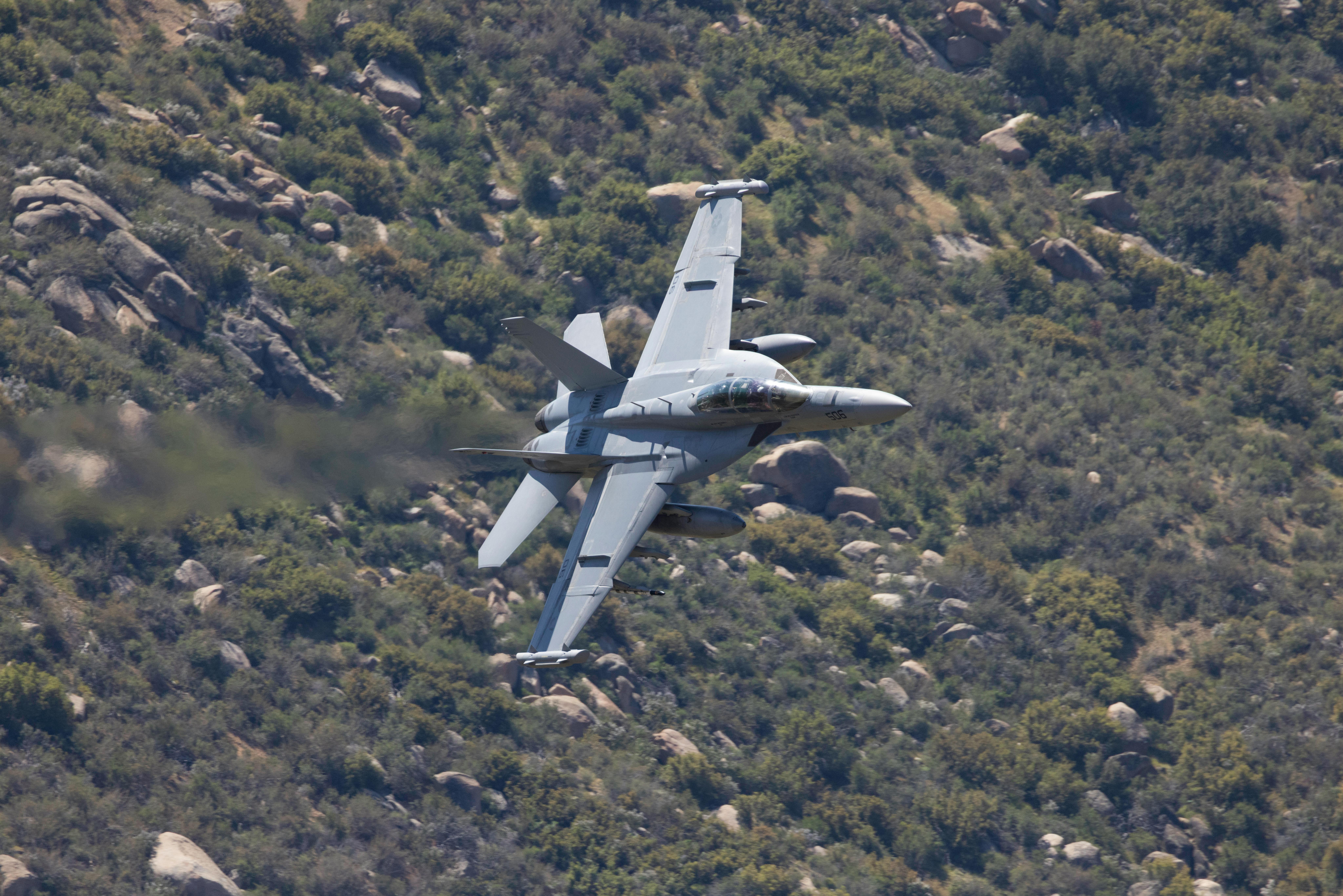 F/A-18 Super Hornet Flying Over Kernville Landscape · Free Stock Photo