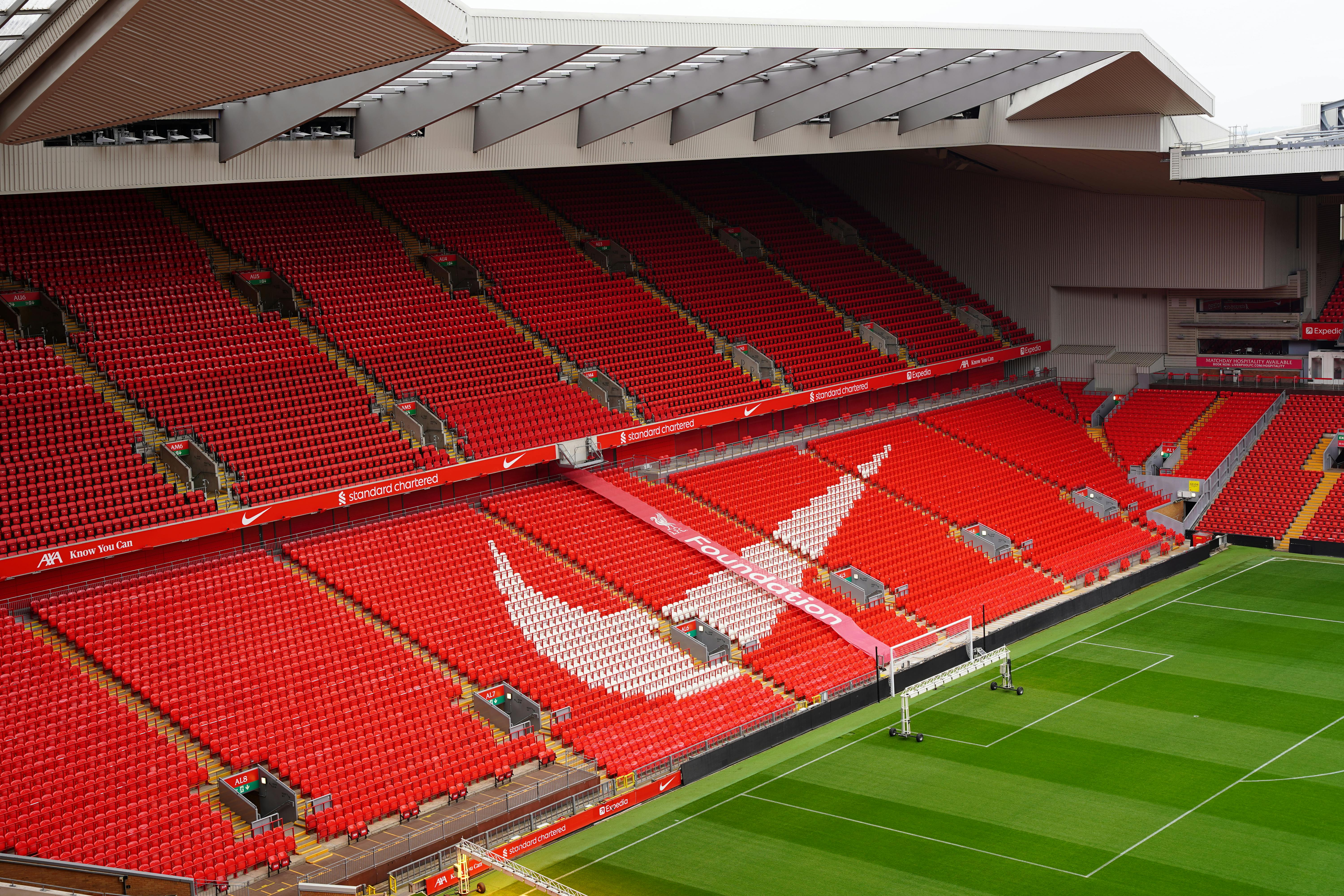 Empty Anfield Stadium with Iconic Red Seats · Free Stock Photo