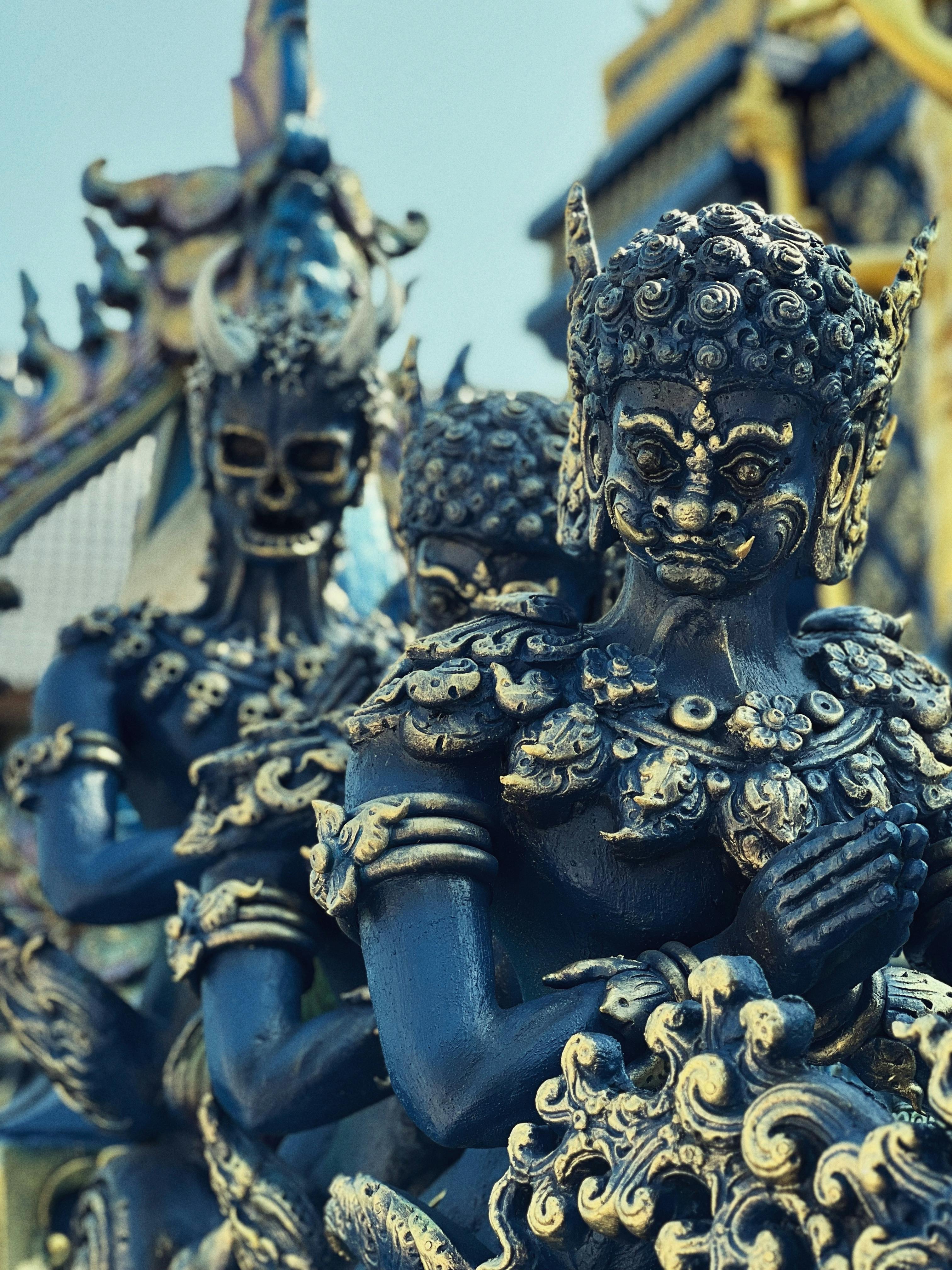 Intricate Blue Statues at Thai Temple · Free Stock Photo