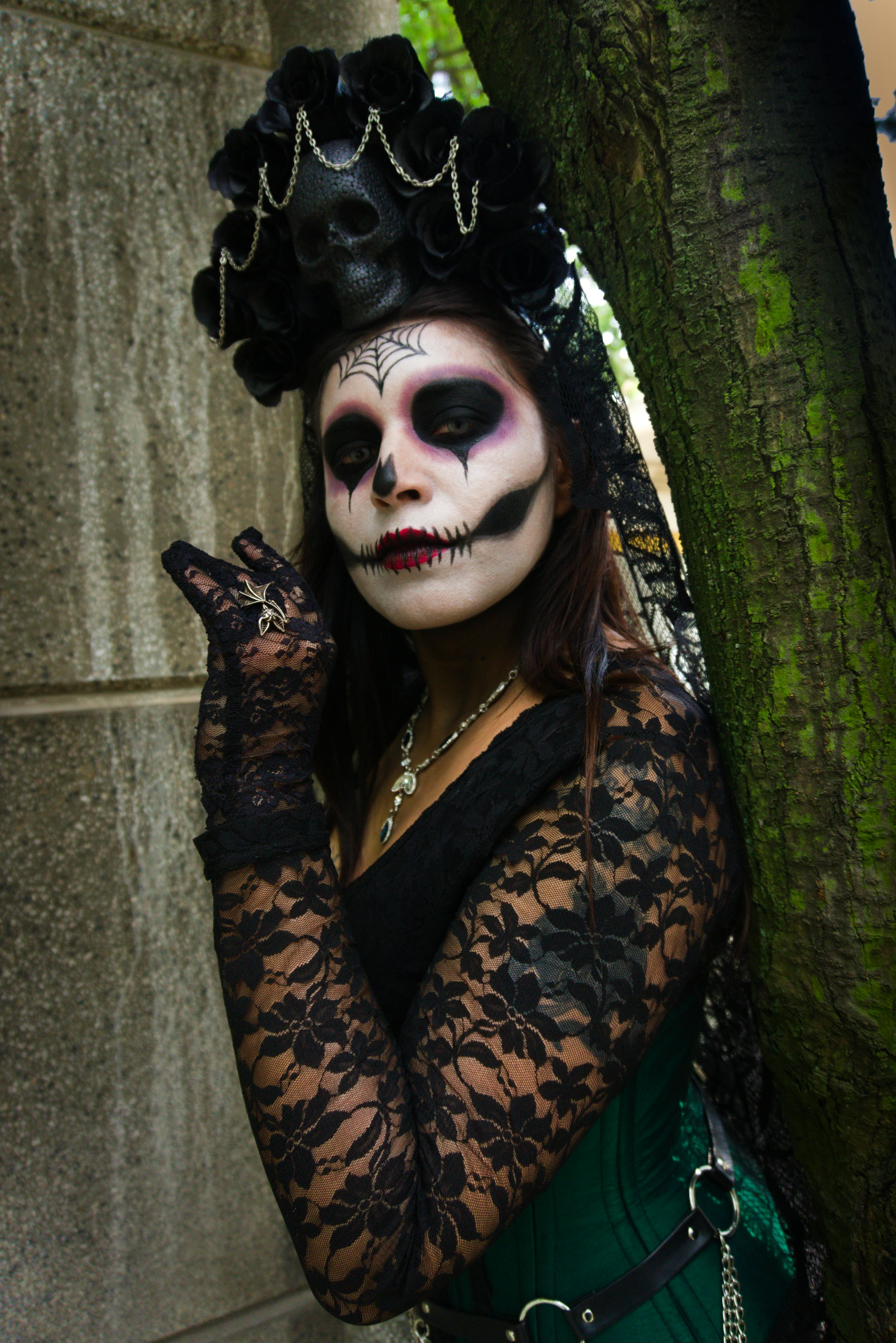 Gothic Fashion Portrait with Skeleton Makeup · Free Stock Photo