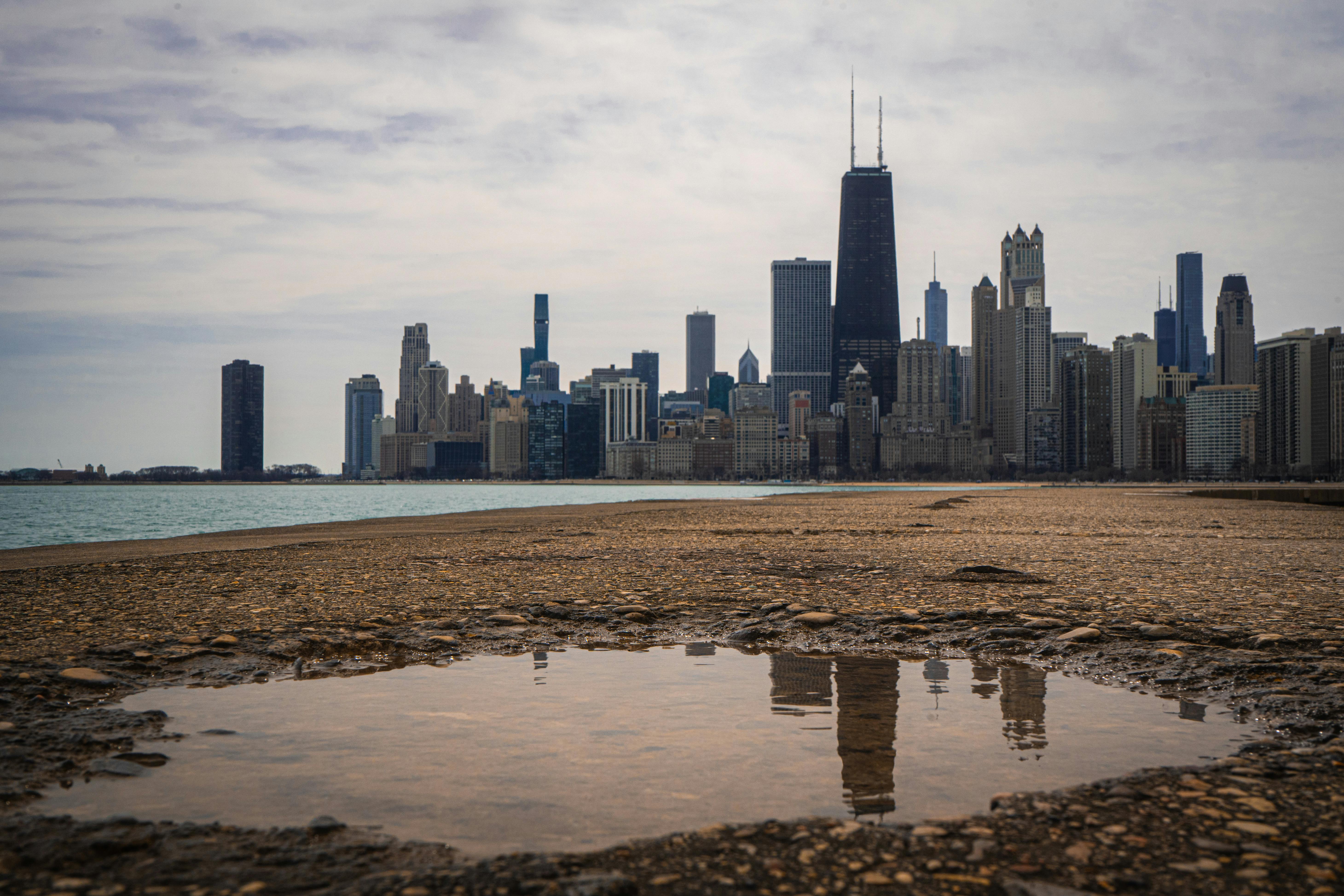 Chicago Skyline Reflection on a Cloudy Day · Free Stock Photo
