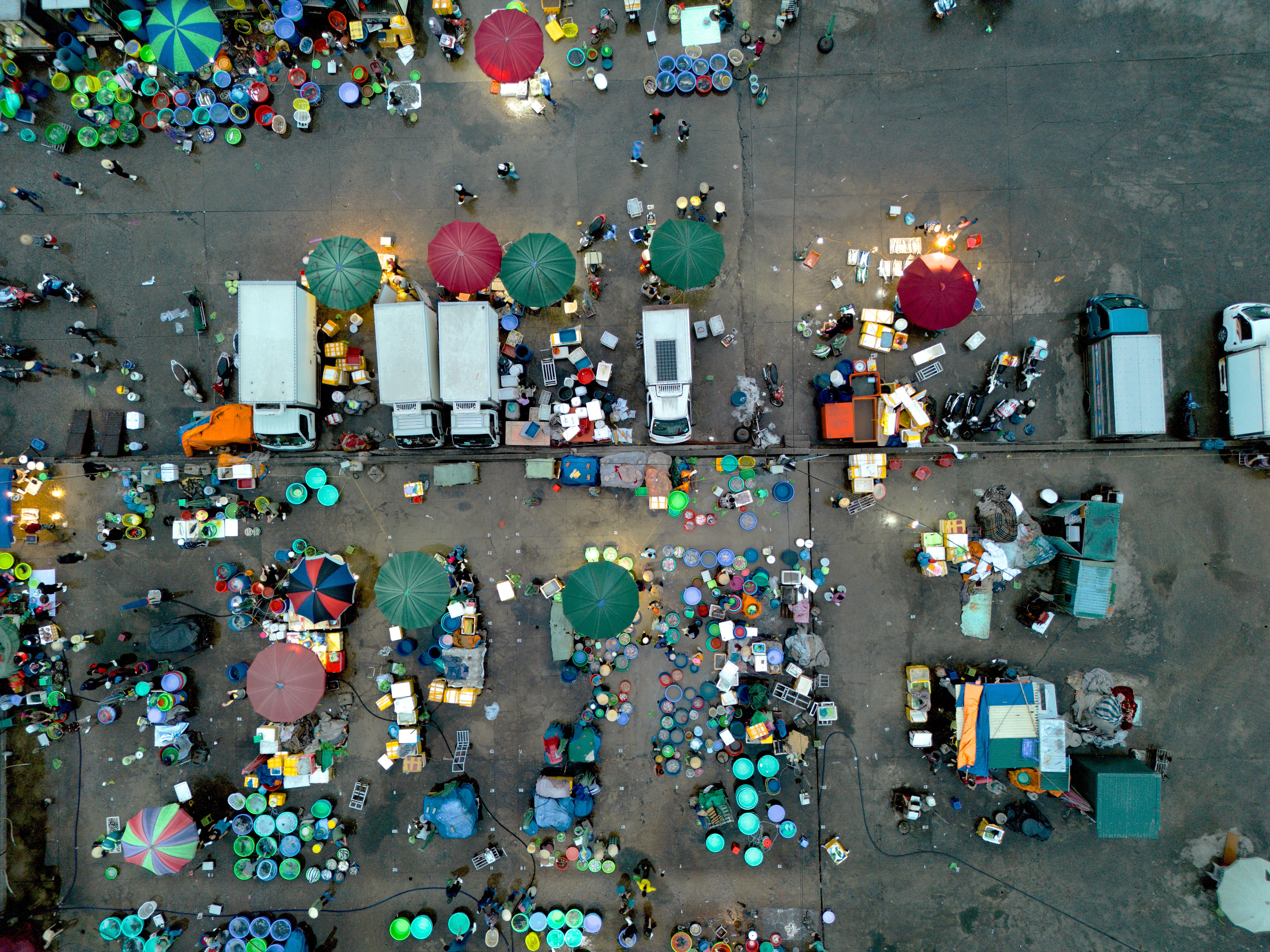 Aerial View of Colorful Street Market with Umbrellas · Free Stock Photo