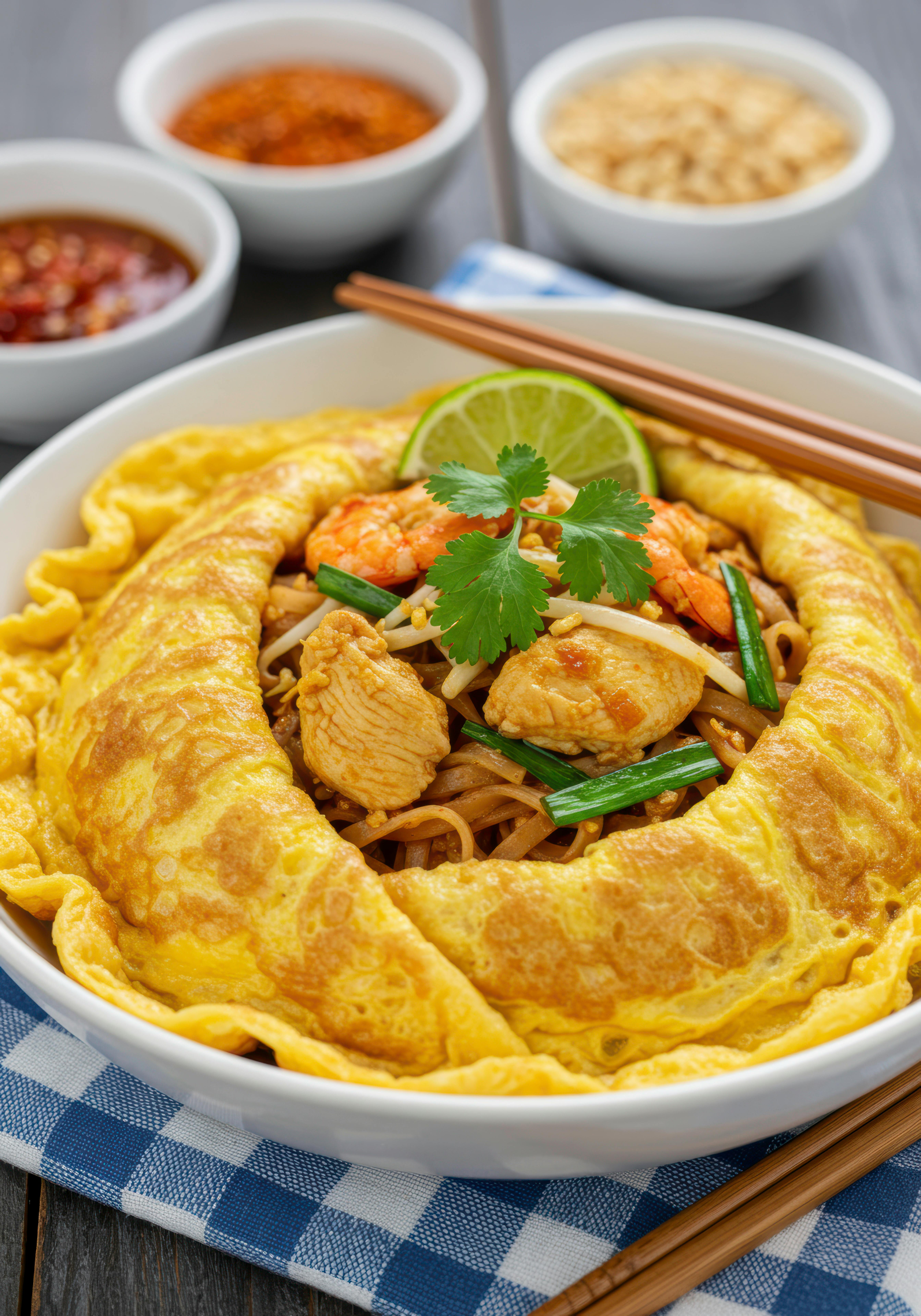 Appetizing Thai Omelet Wrapped Pad Thai Dish · Free Stock Photo
