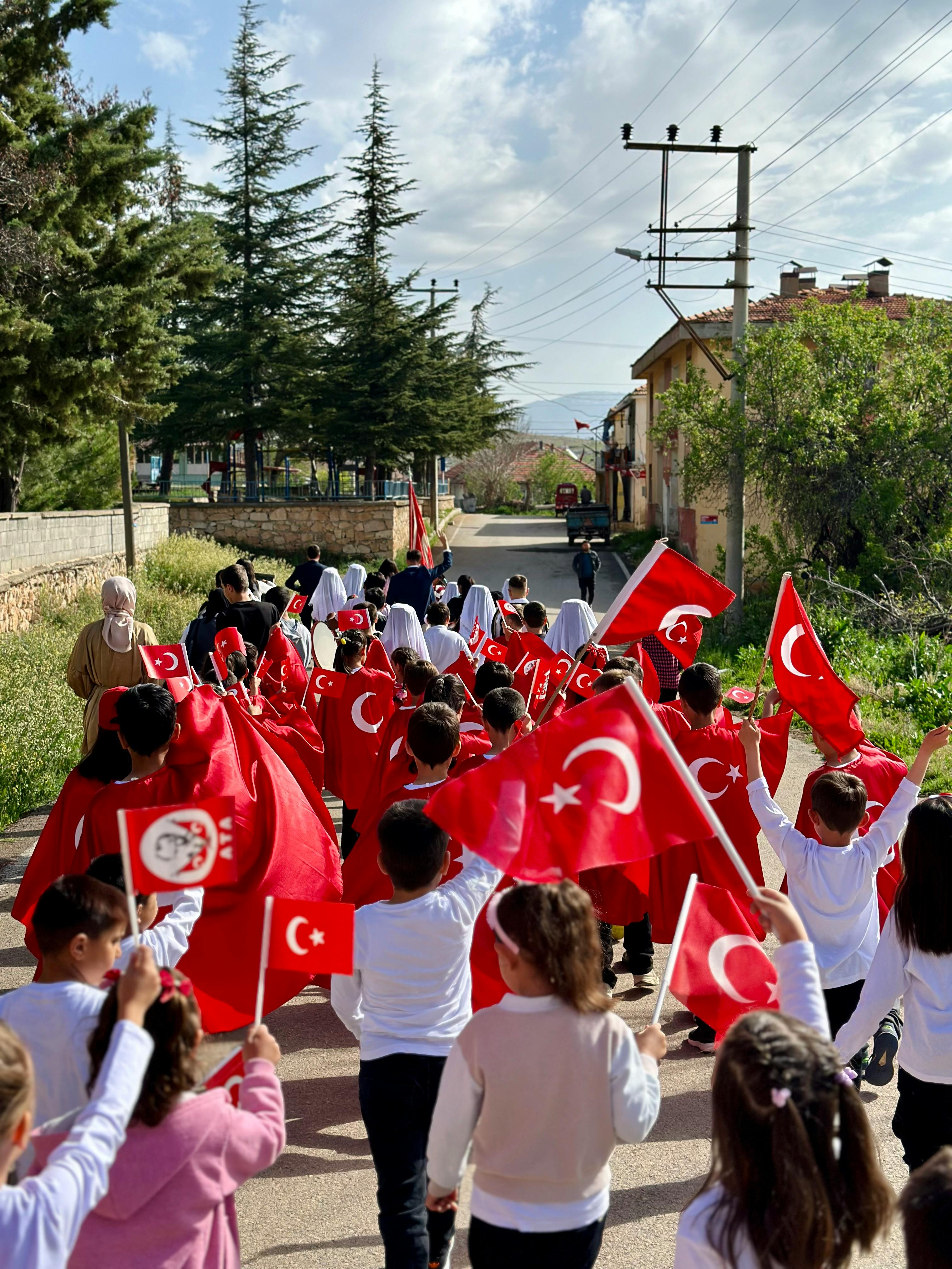 Children March with Turkish Flags on Sunny Day · Free Stock Photo