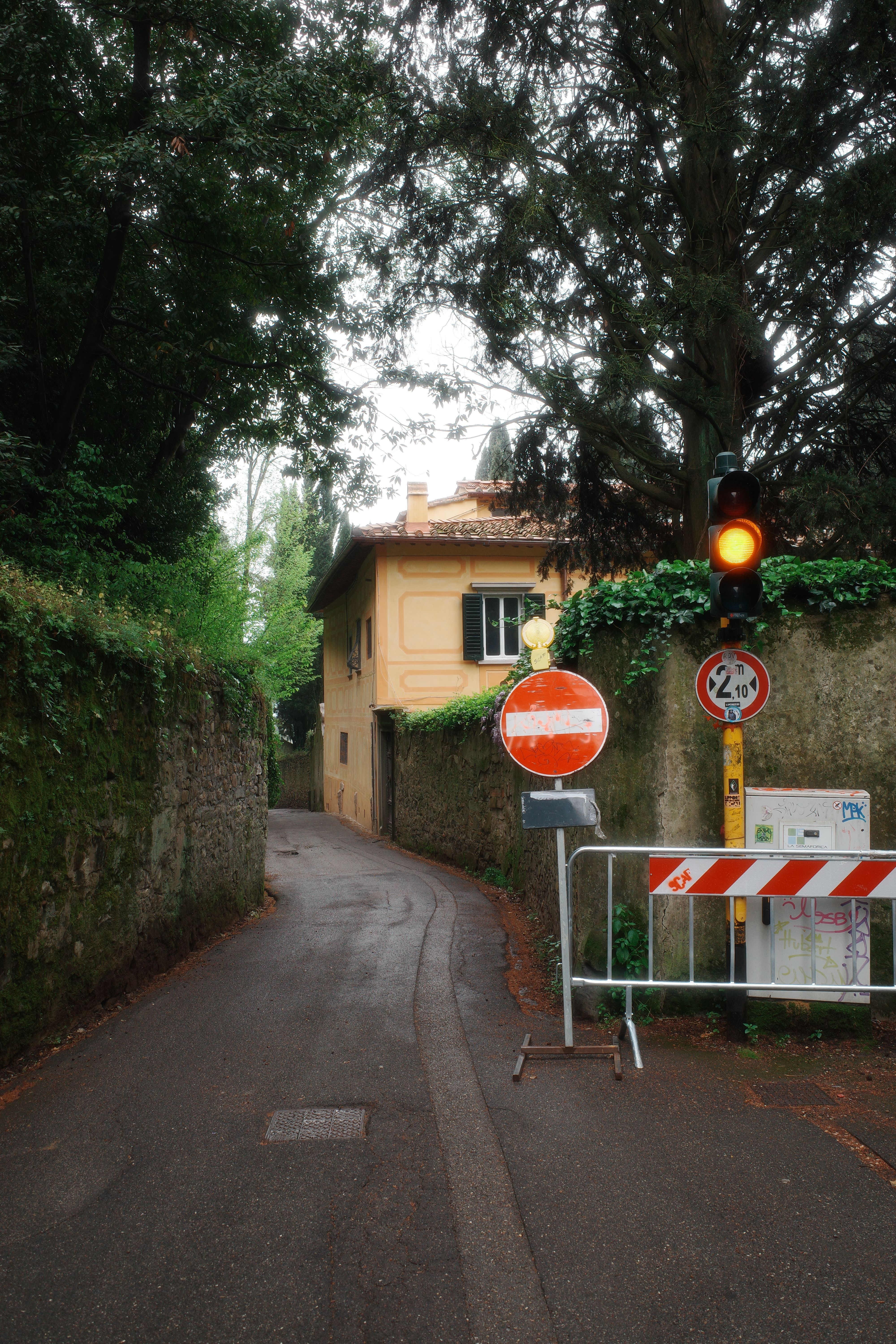 Charming Narrow Road with Traffic Signs · Free Stock Photo
