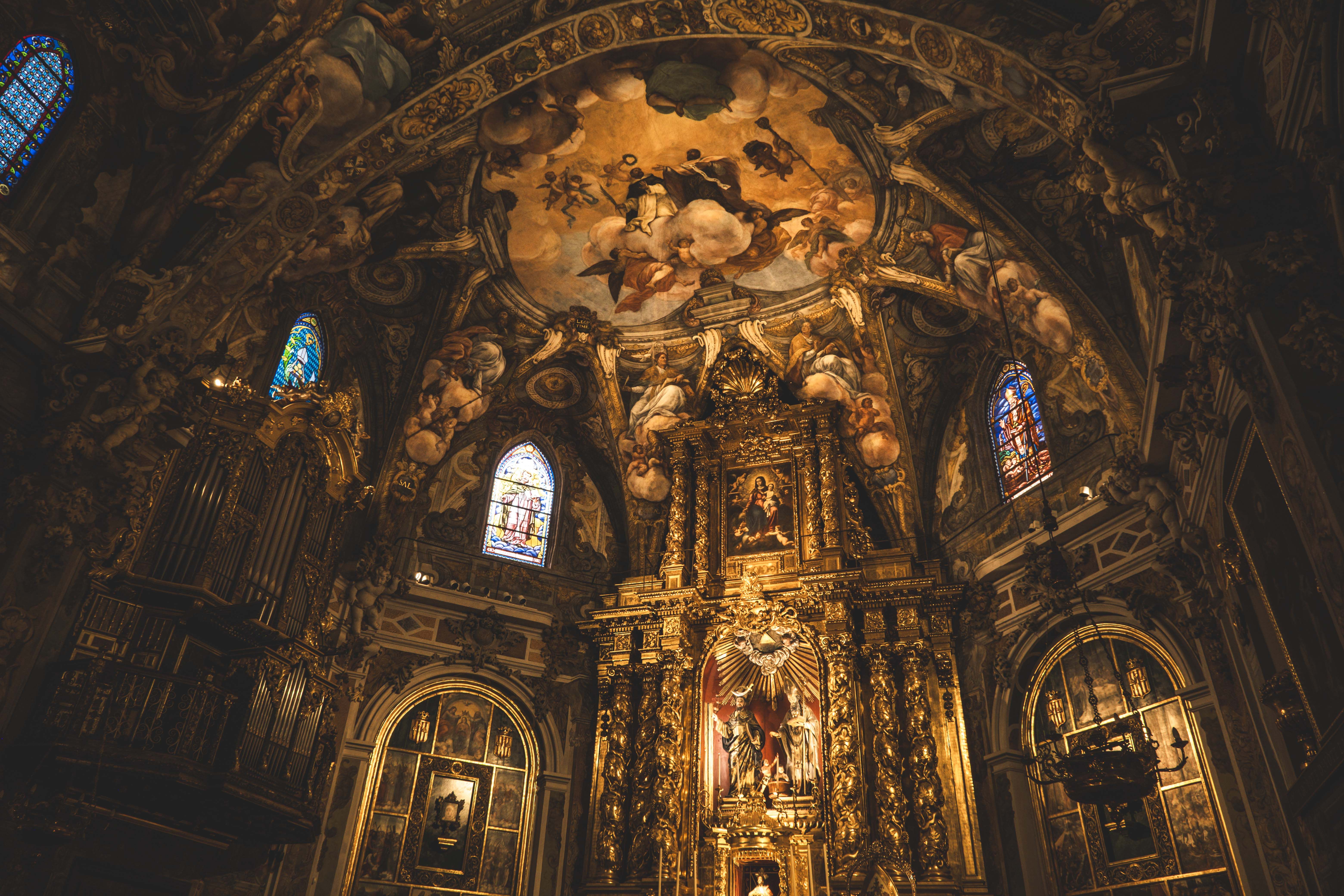 Ornate Baroque Church Interior with Fresco · Free Stock Photo