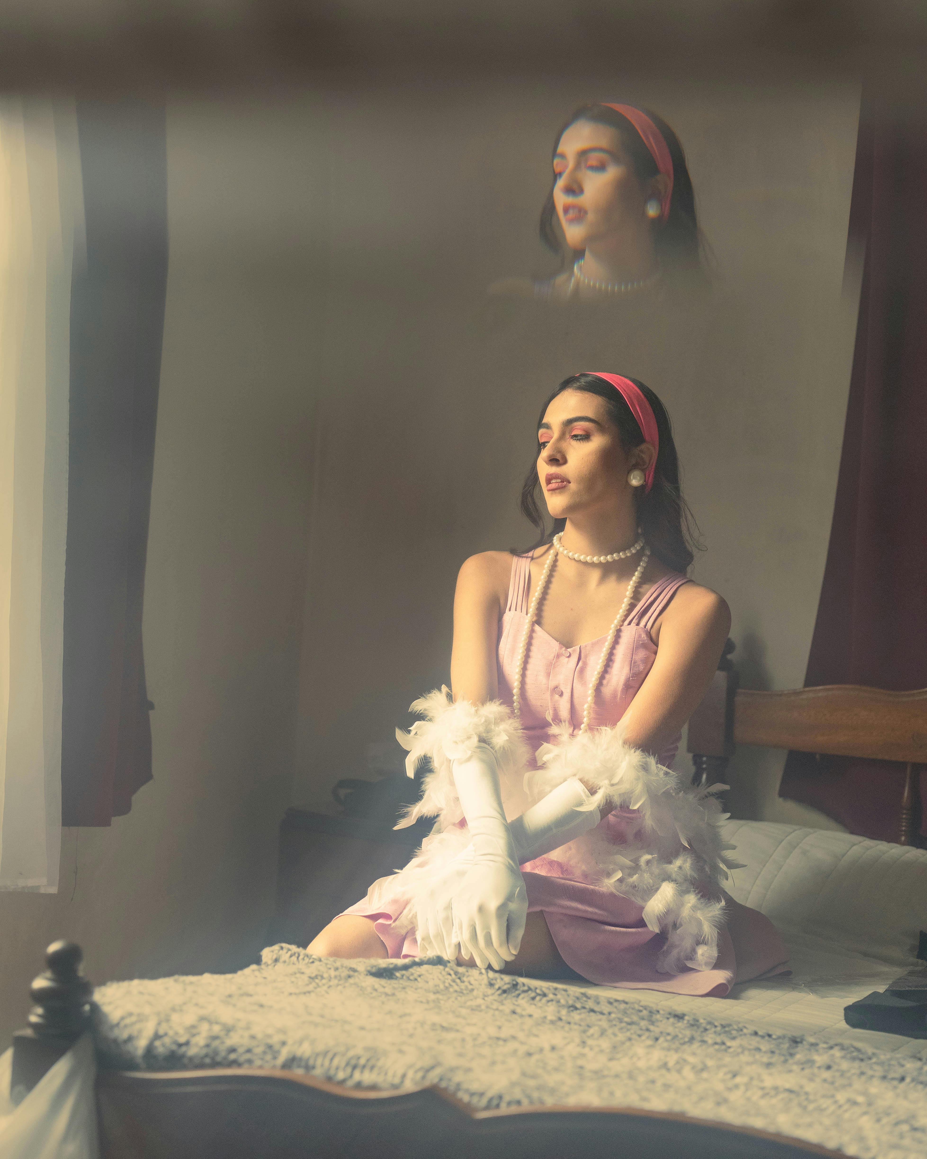 Vintage Reflection: Woman in Pink Dress · Free Stock Photo