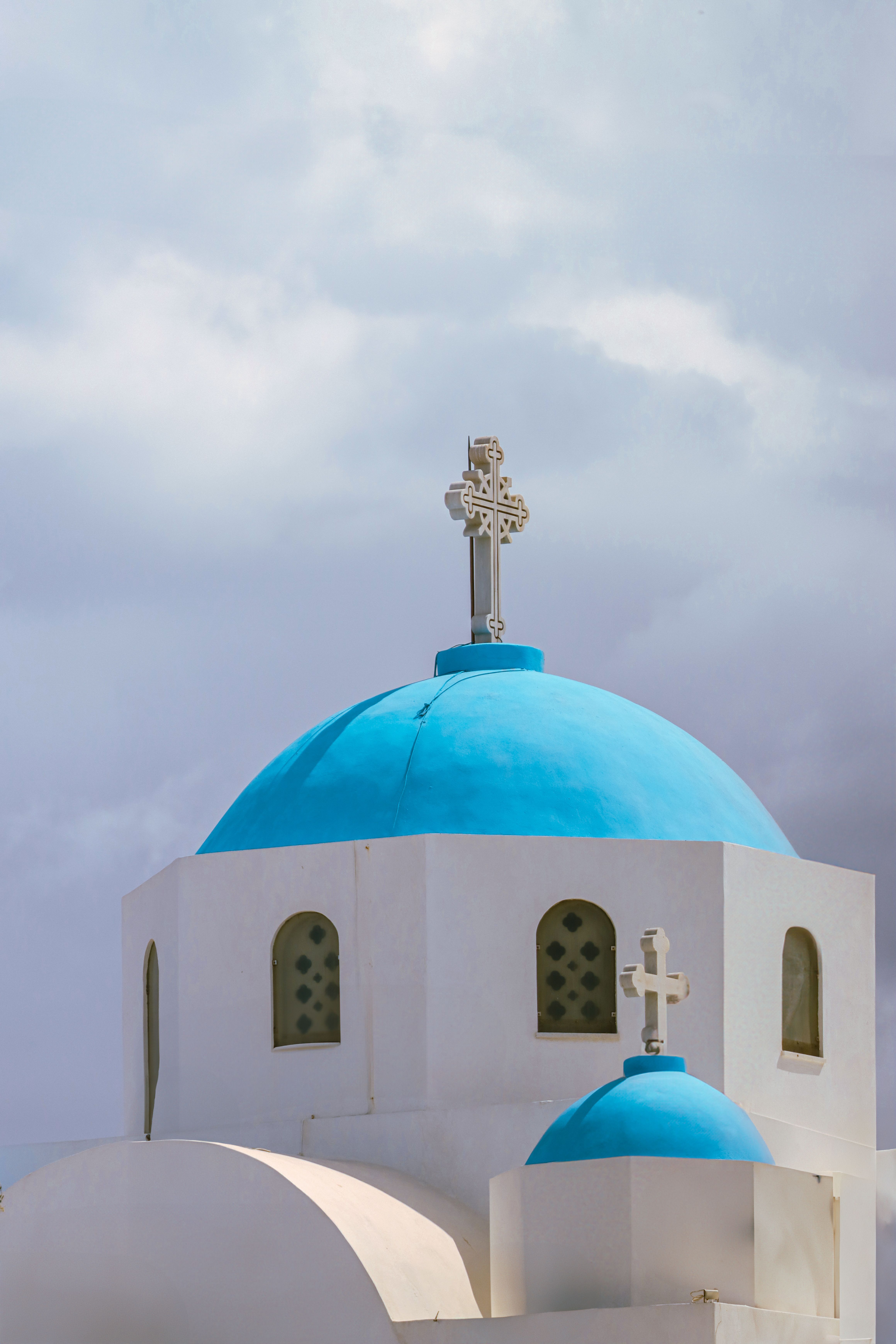 Iconic Greek Architecture with Blue Dome · Free Stock Photo