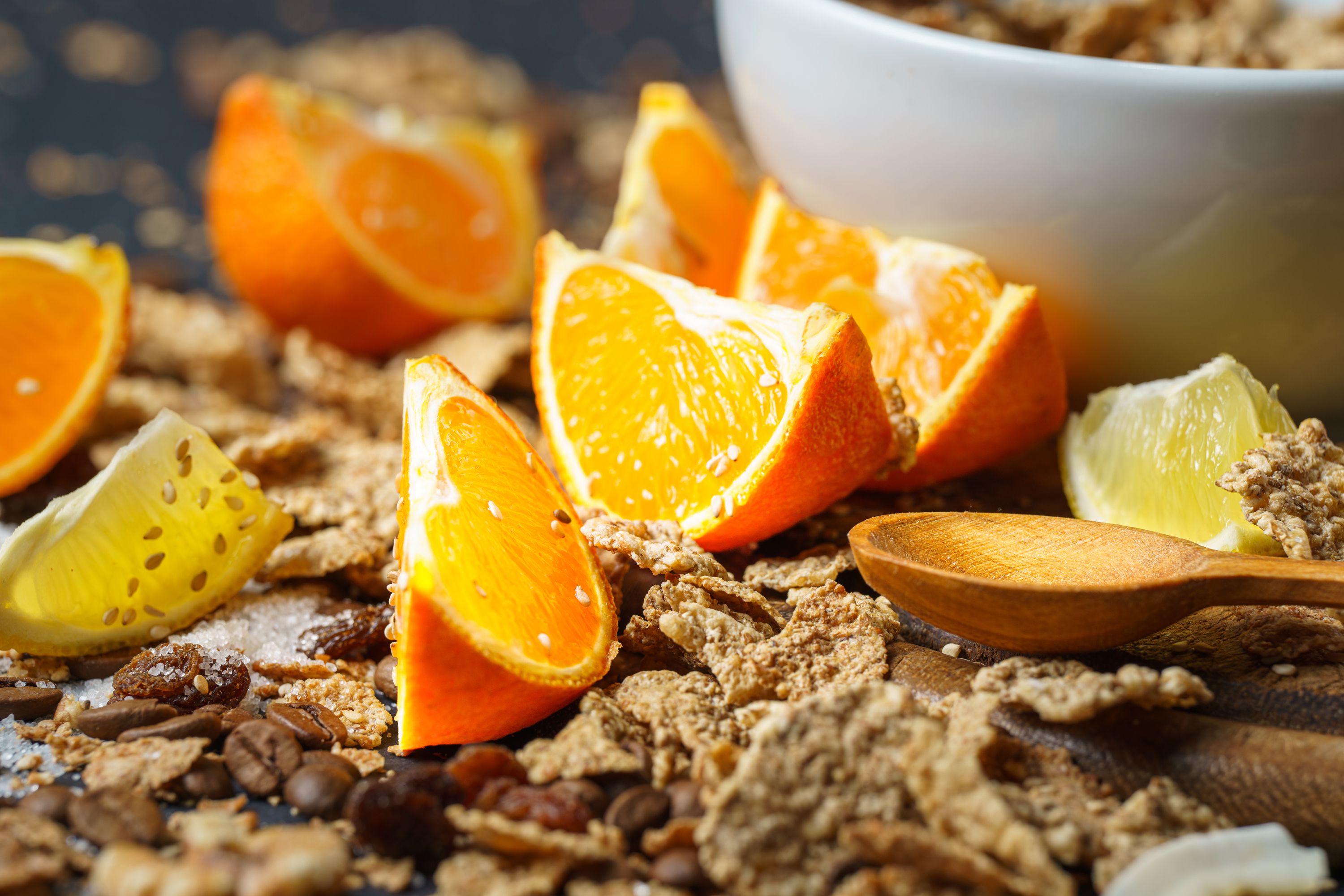 Healthy Breakfast Setup with Citrus and Granola · Free Stock Photo