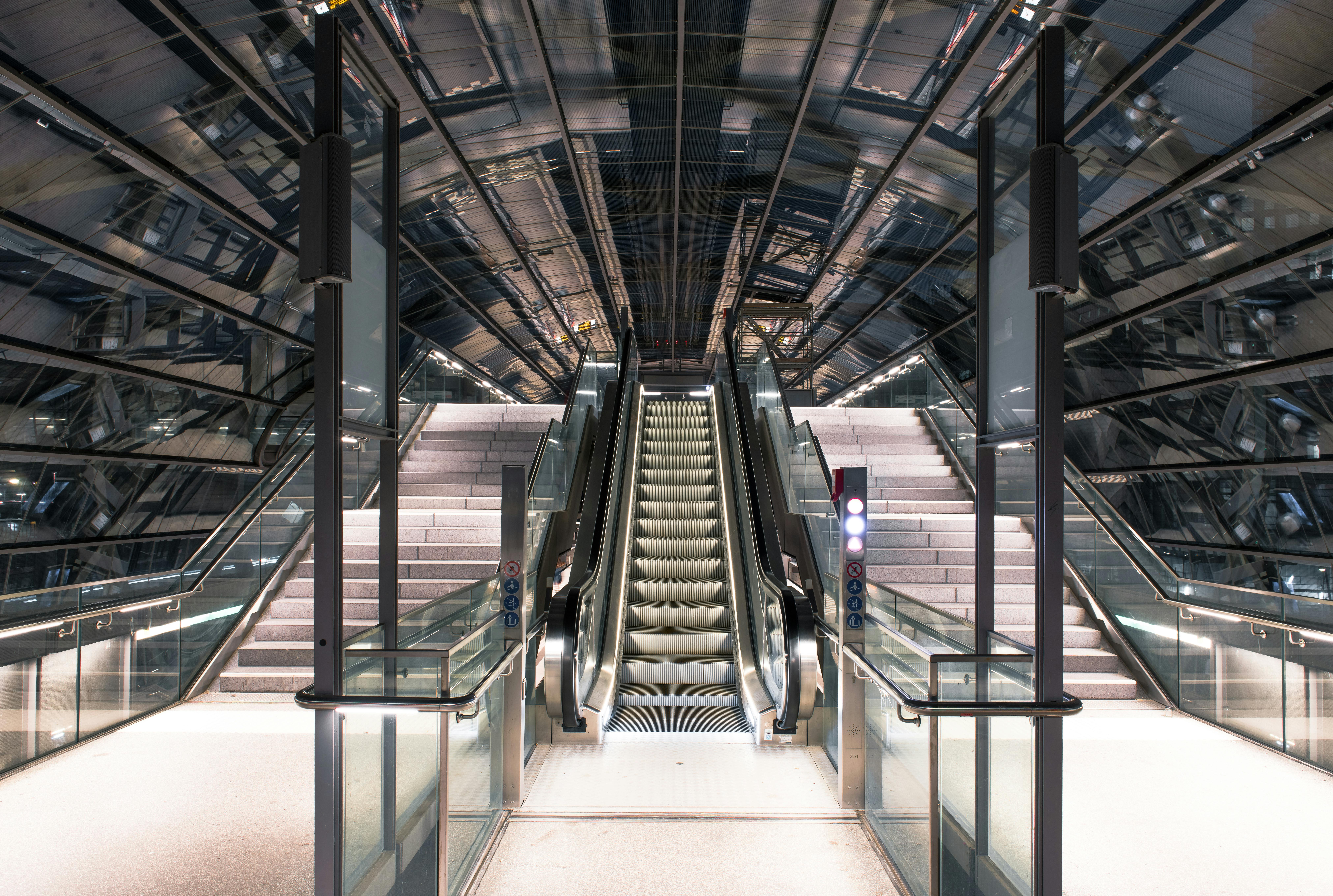 Futuristic Glass Escalator at Hamburg Station · Free Stock Photo