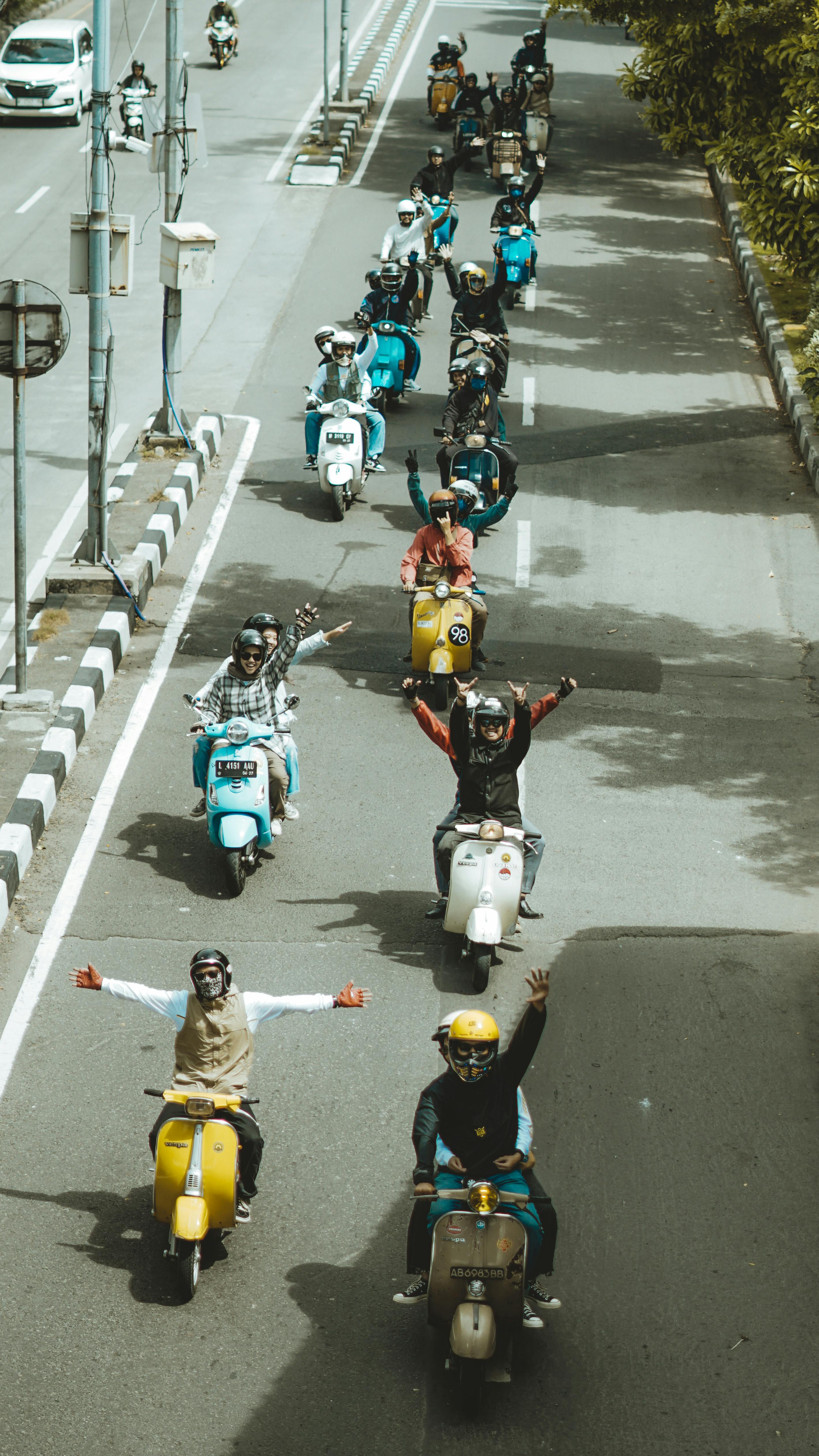 Group of Friends Riding Classic Scooters in East Java · Free Stock Photo
