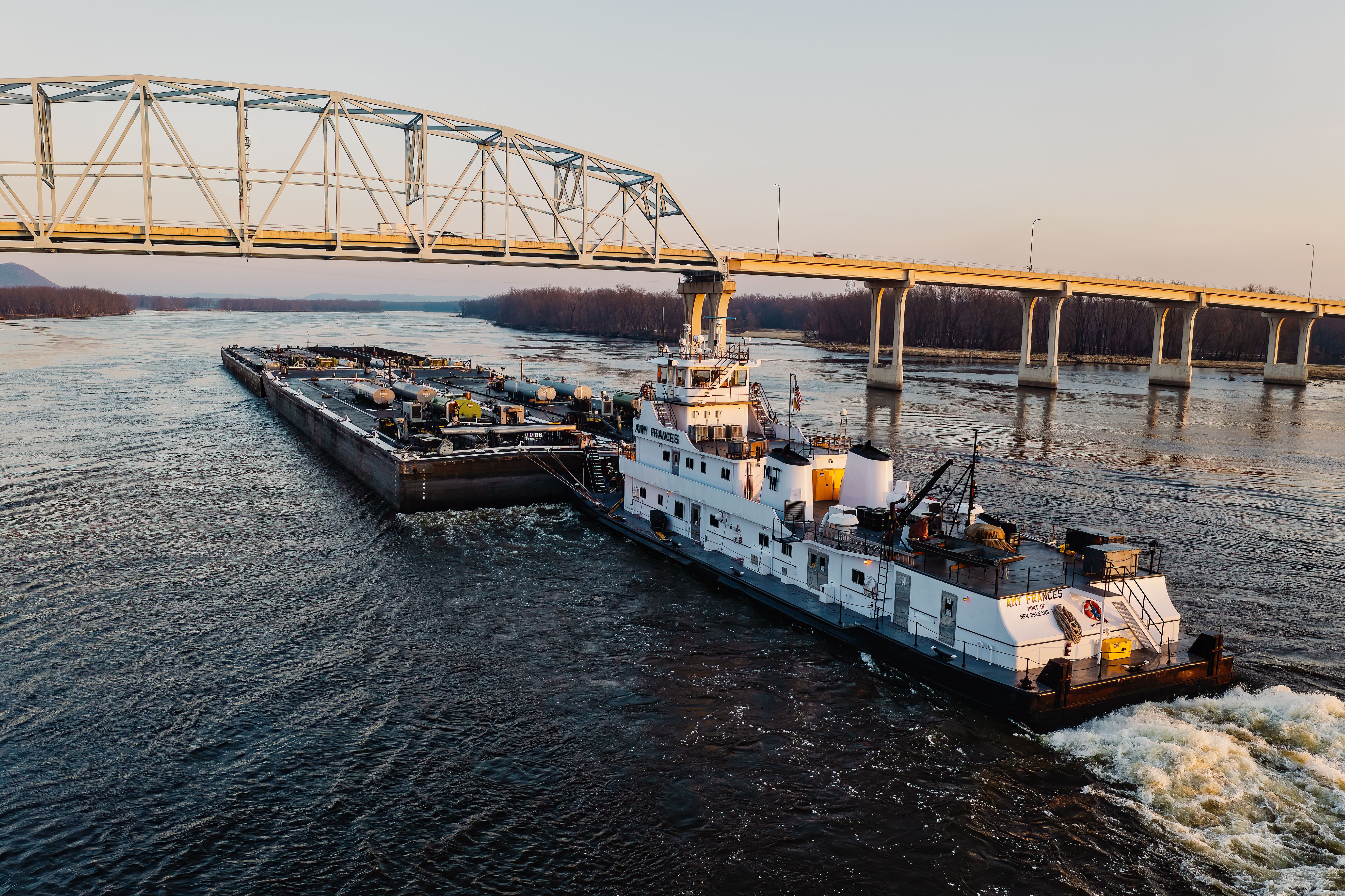 River Barge Passing Under Wabasha Bridge · Free Stock Photo