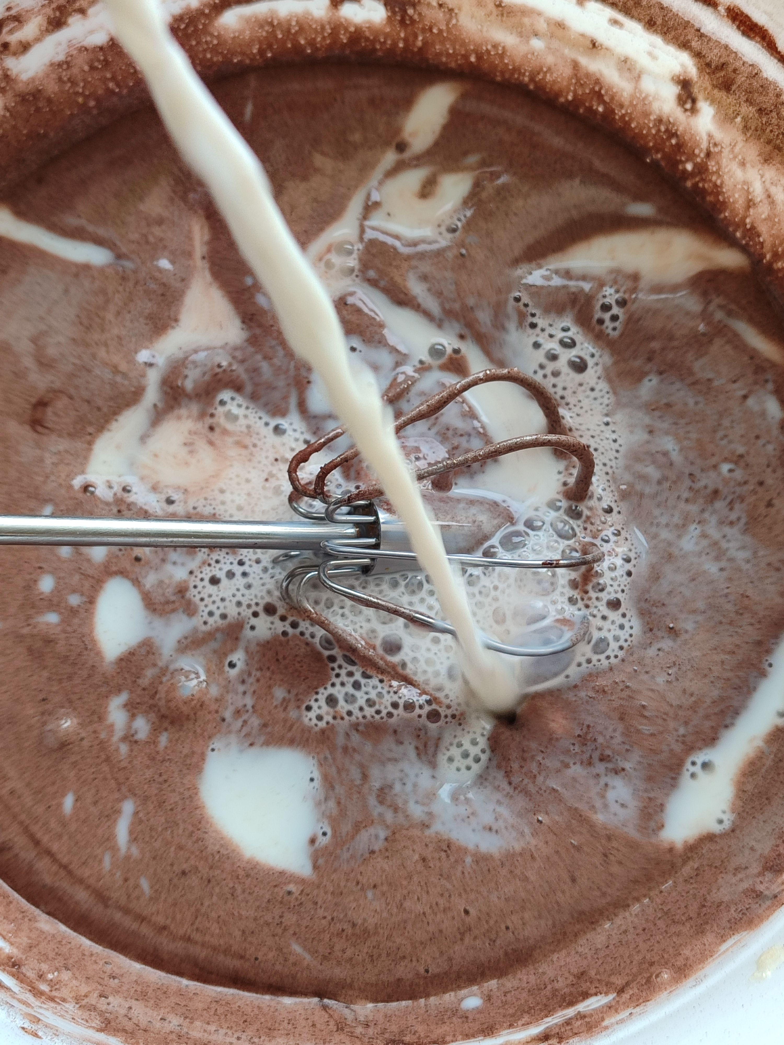Close-up of Mixing Chocolate Batter with Milk · Free Stock Photo