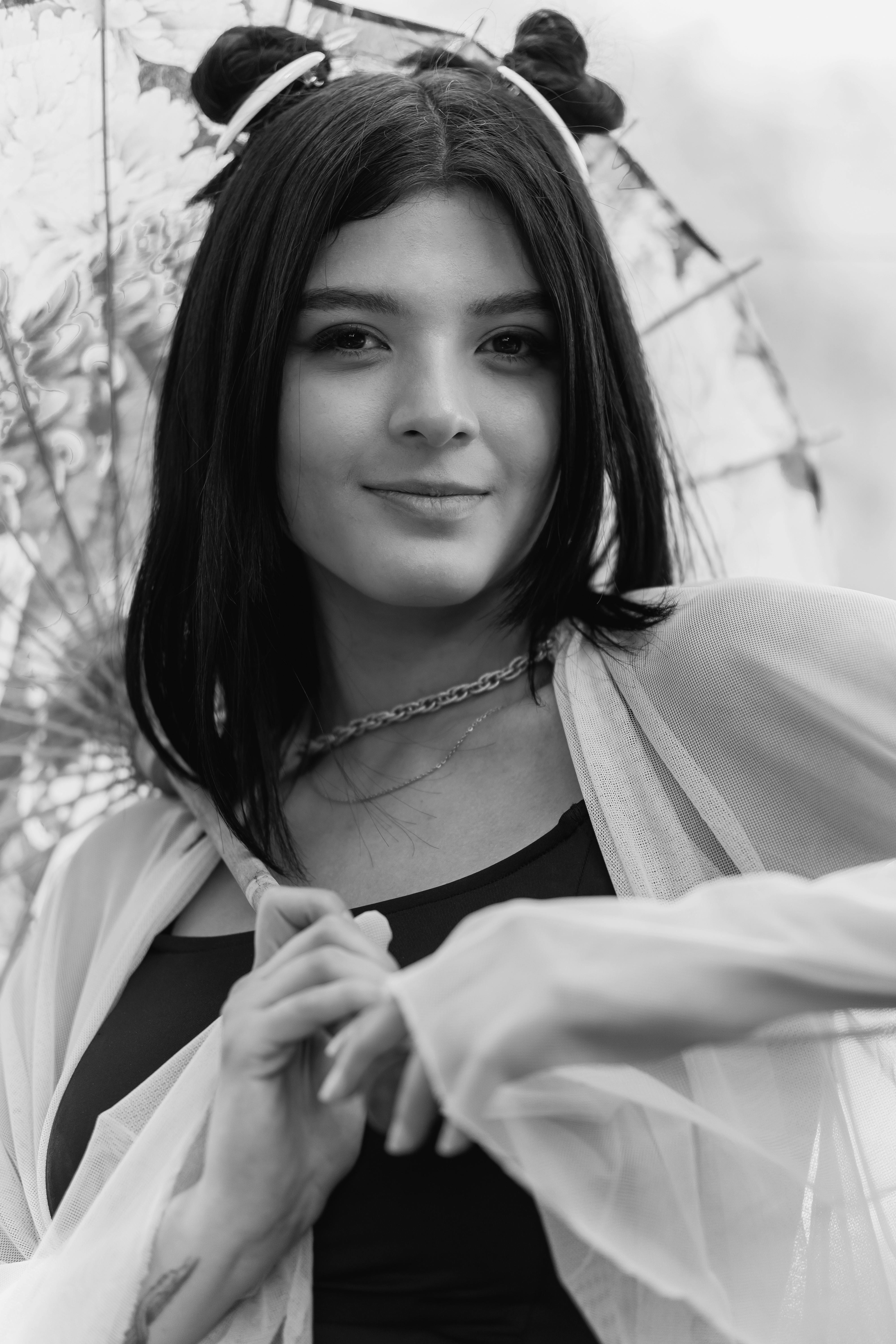 Portrait of Woman with Parasol in Black and White · Free Stock Photo