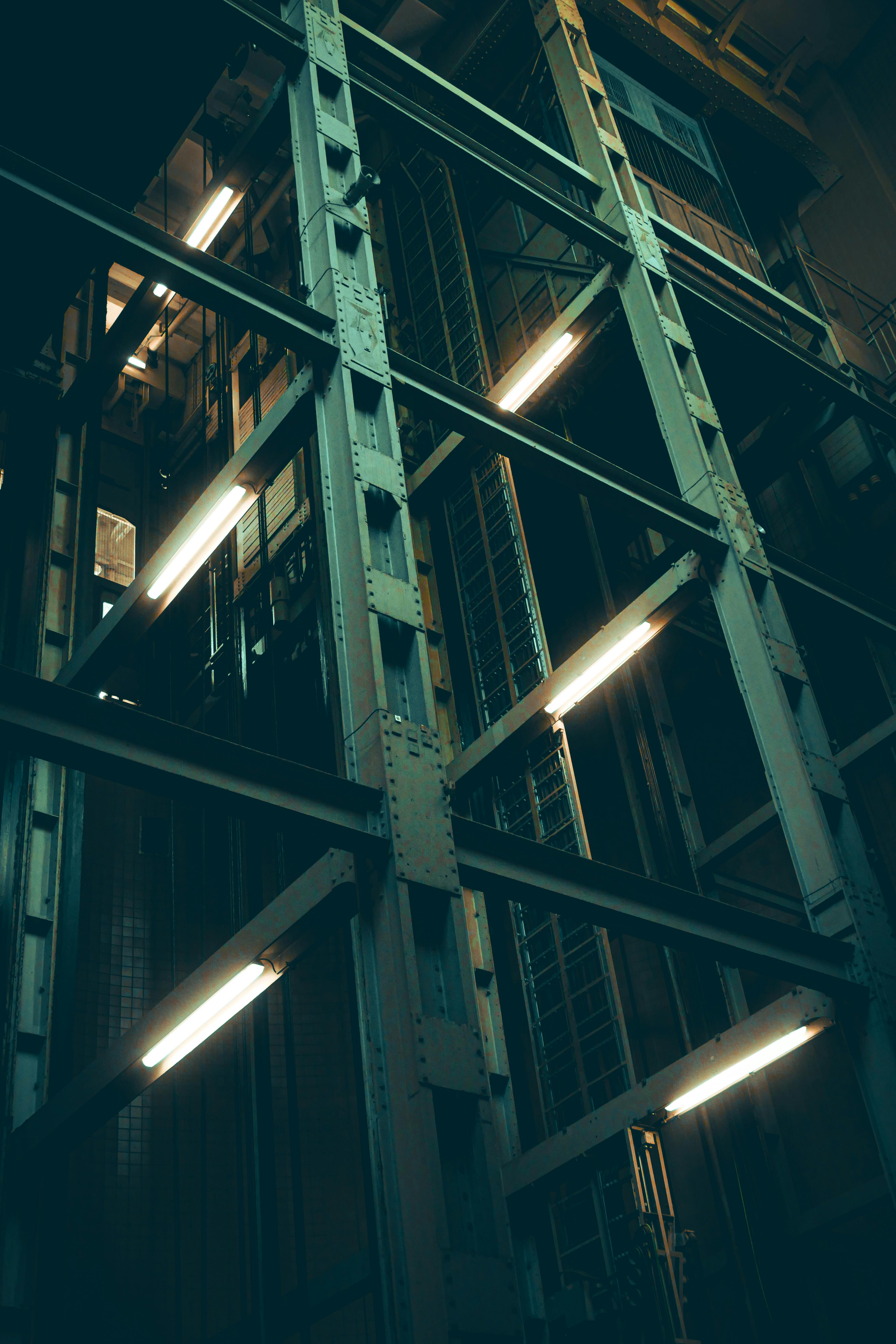Industrial Interior with Steel Beams and Lights · Free Stock Photo