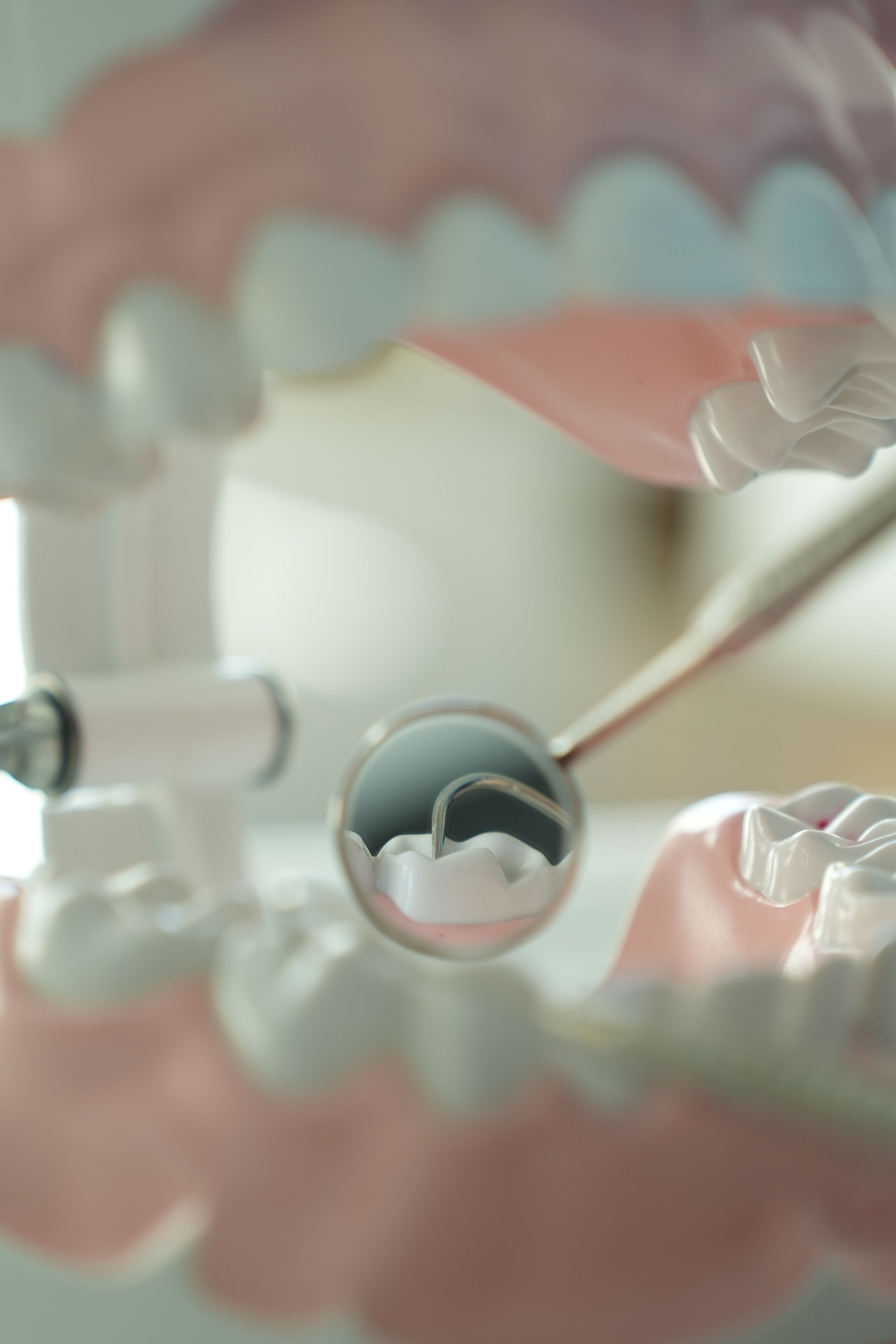 Close-up of Dental Exam Tool with Model Teeth · Free Stock Photo