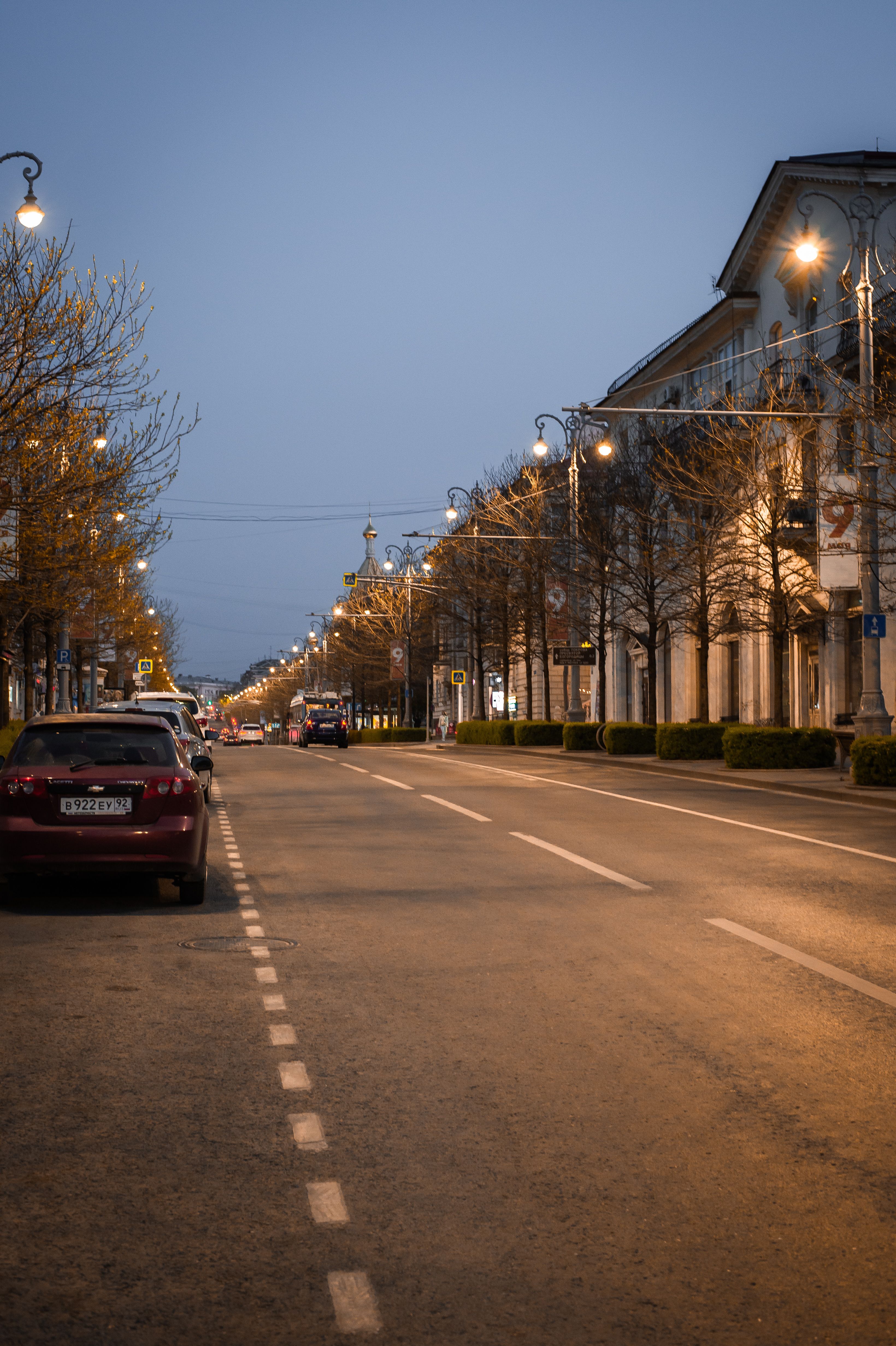 Quiet Urban Street at Dusk with Streetlights · Free Stock Photo