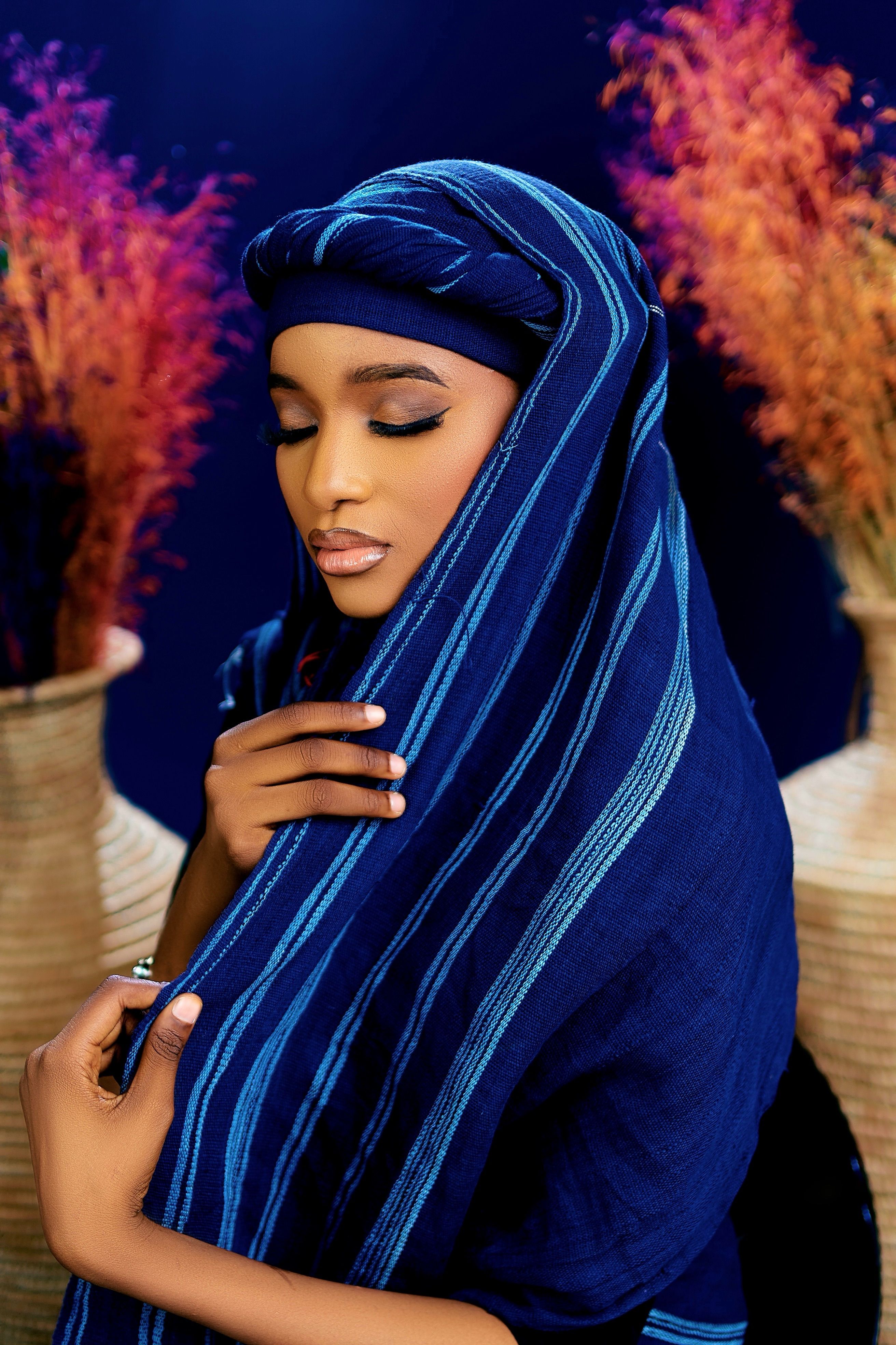 Portrait of Woman in Blue Traditional Attire · Free Stock Photo
