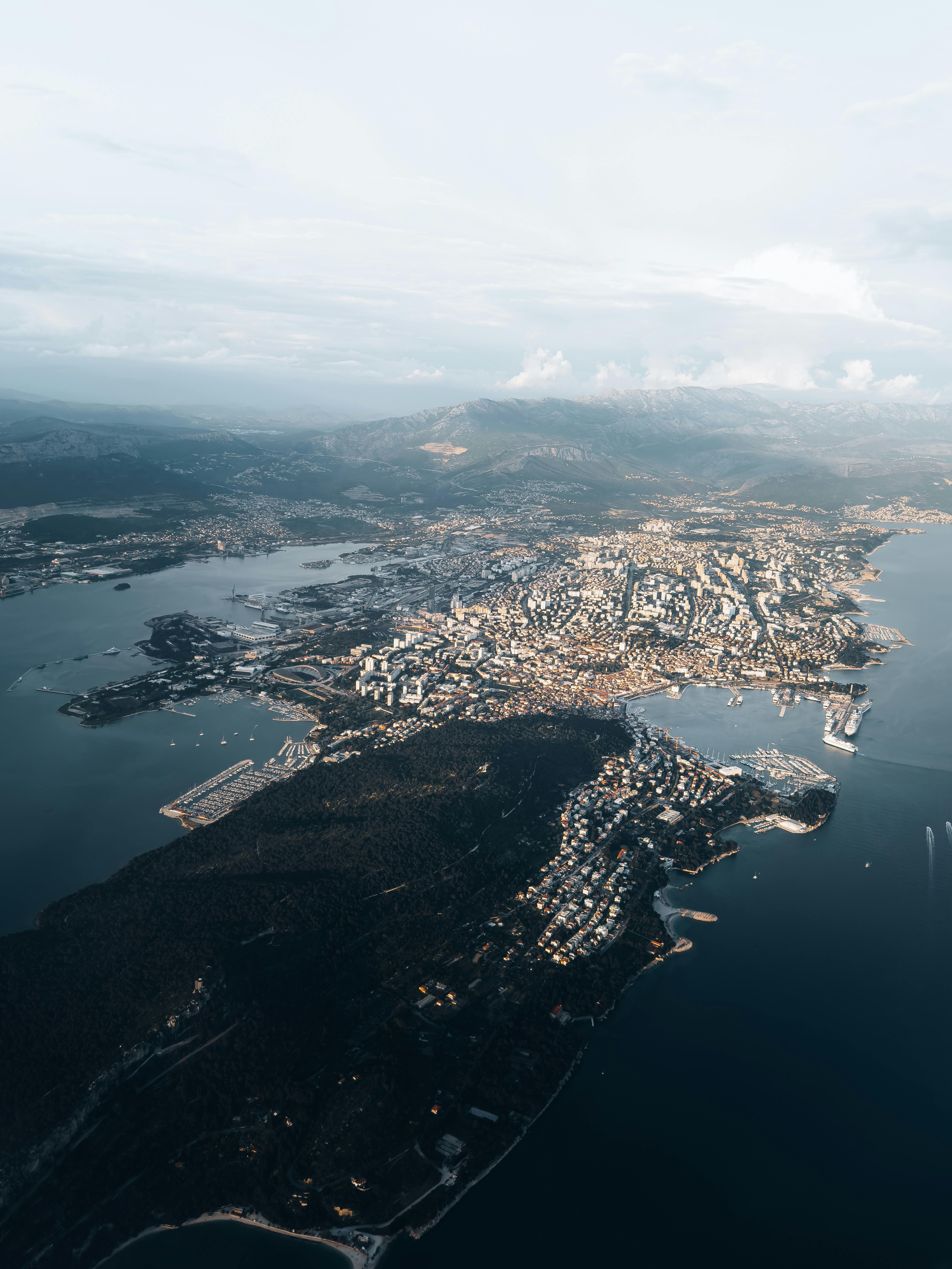 Aerial View of Split, Croatia with Coastline and Mountains · Free Stock ...