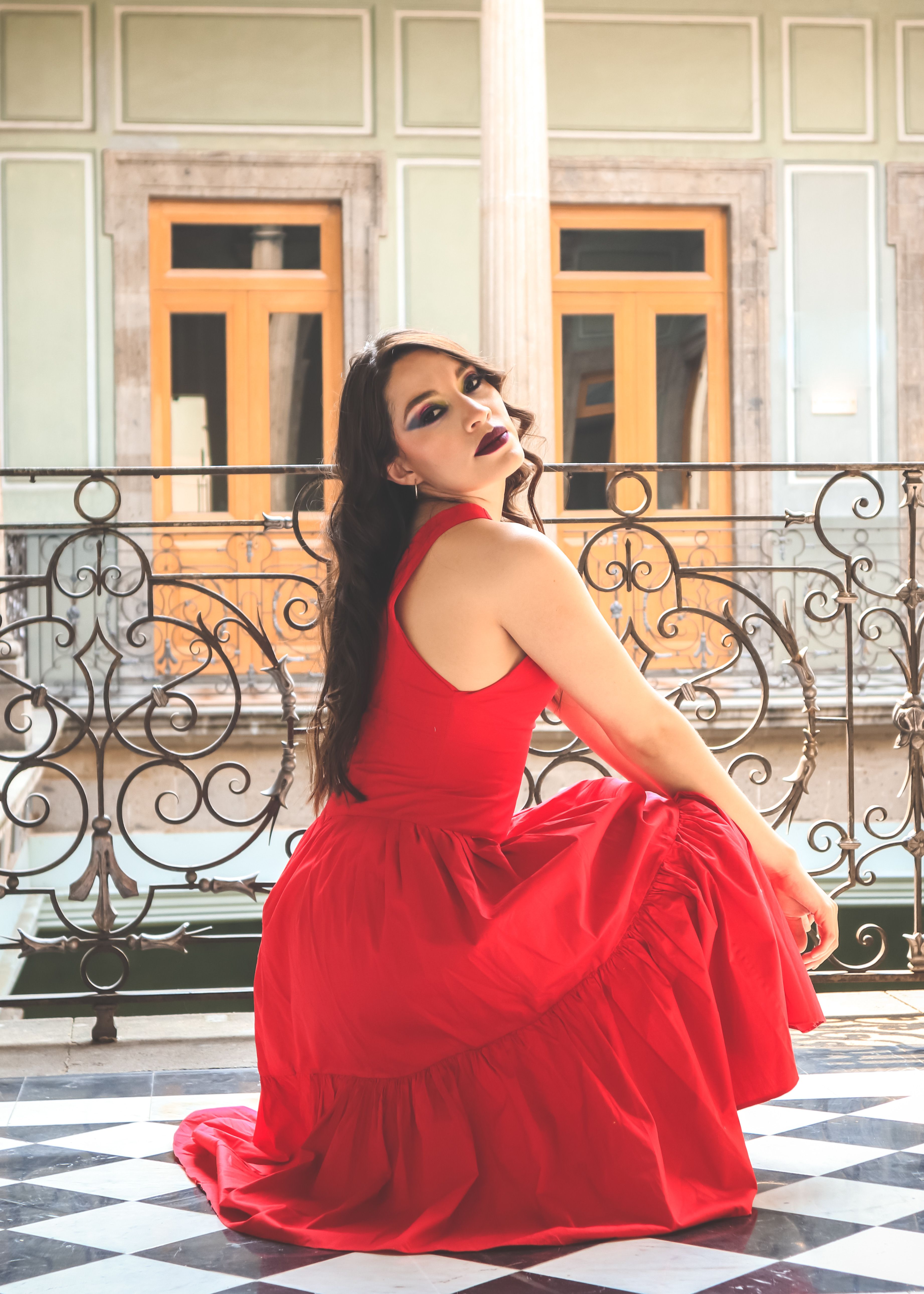 Elegant Fashion Portrait of Model in Red Dress · Free Stock Photo