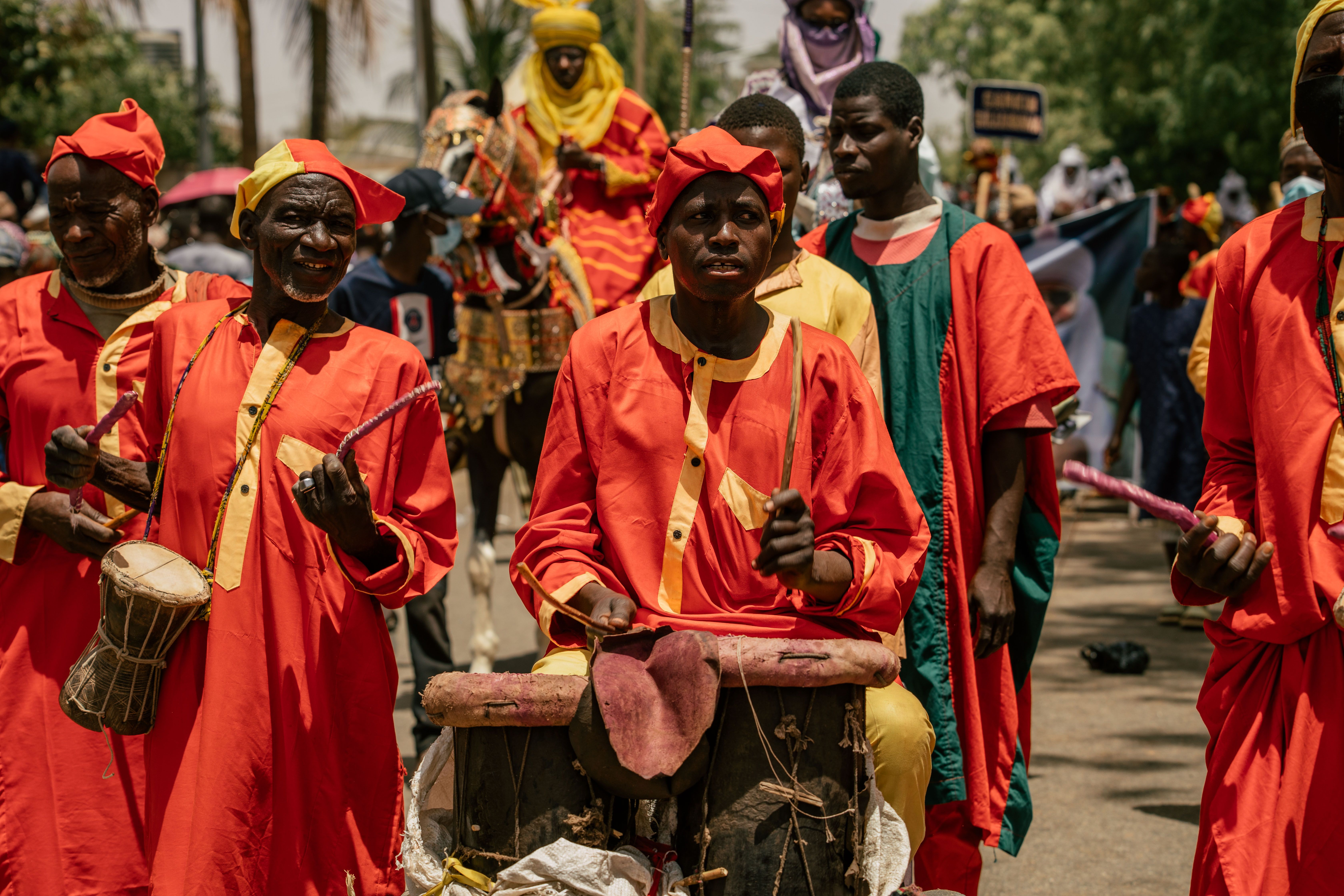 Colorful Traditional Parade with African Drummers · Free Stock Photo