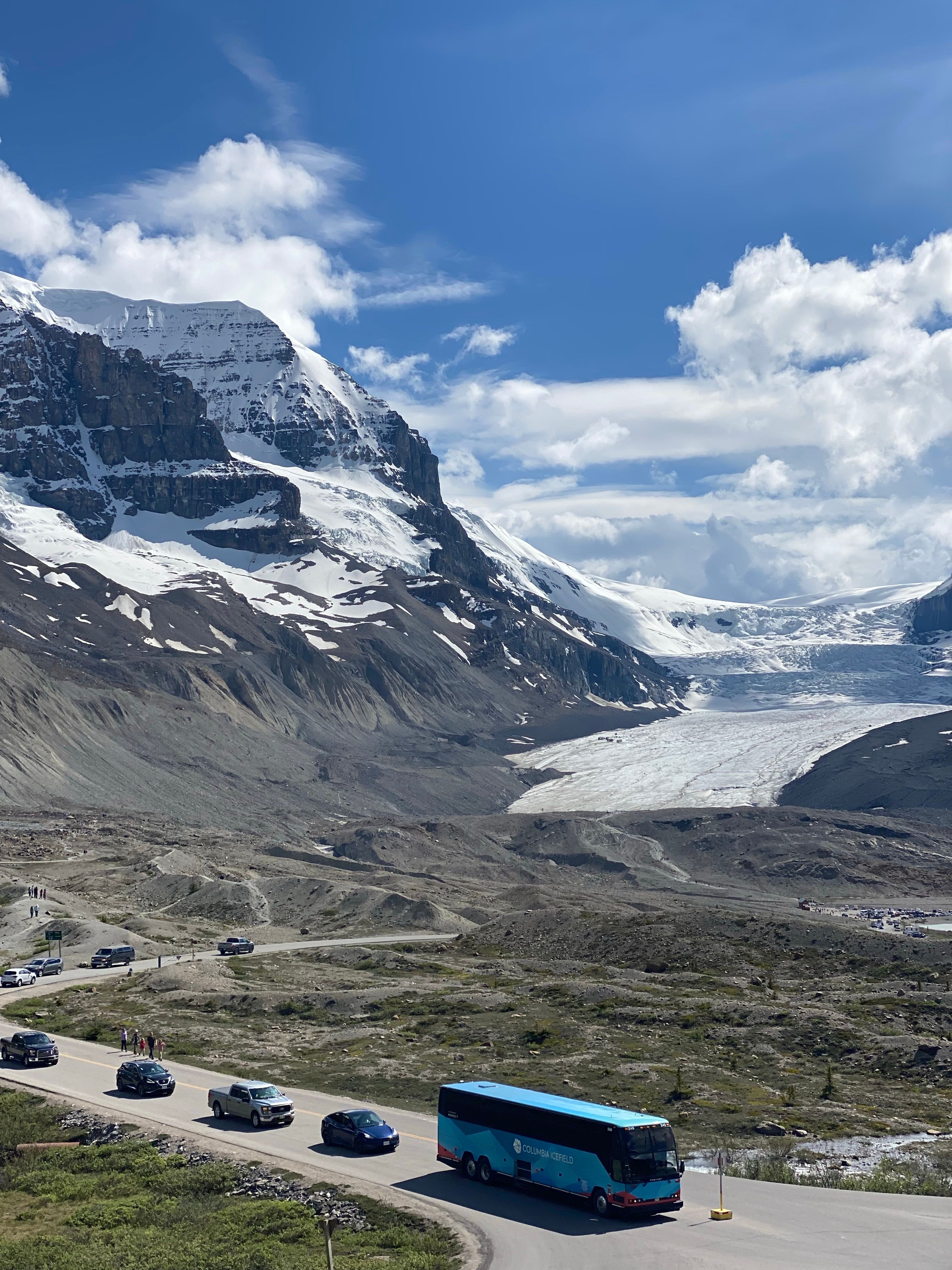Stunning Mountain View with Glacier and Tour Bus · Free Stock Photo