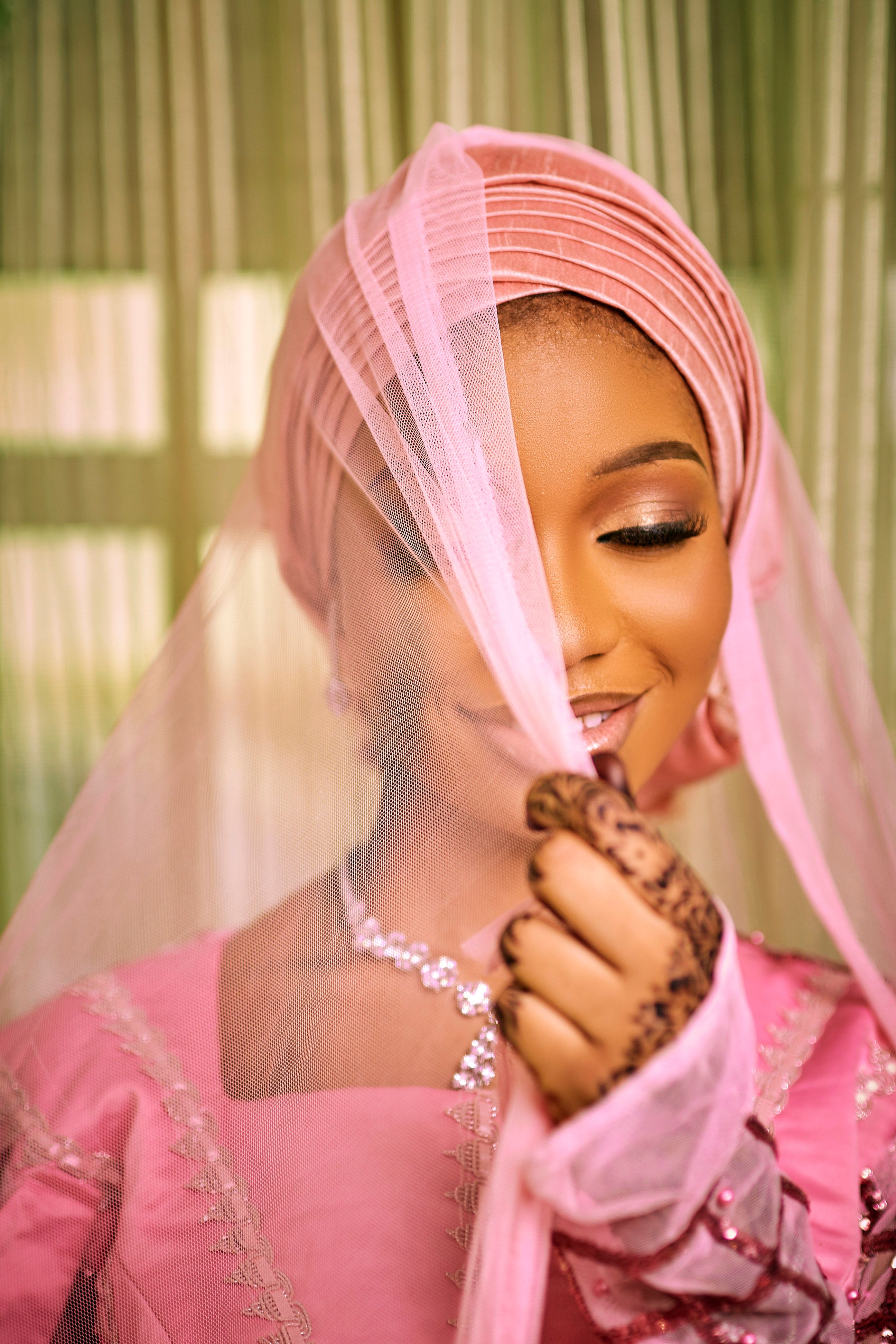 Elegant Woman in Pink Veil with Henna Design · Free Stock Photo