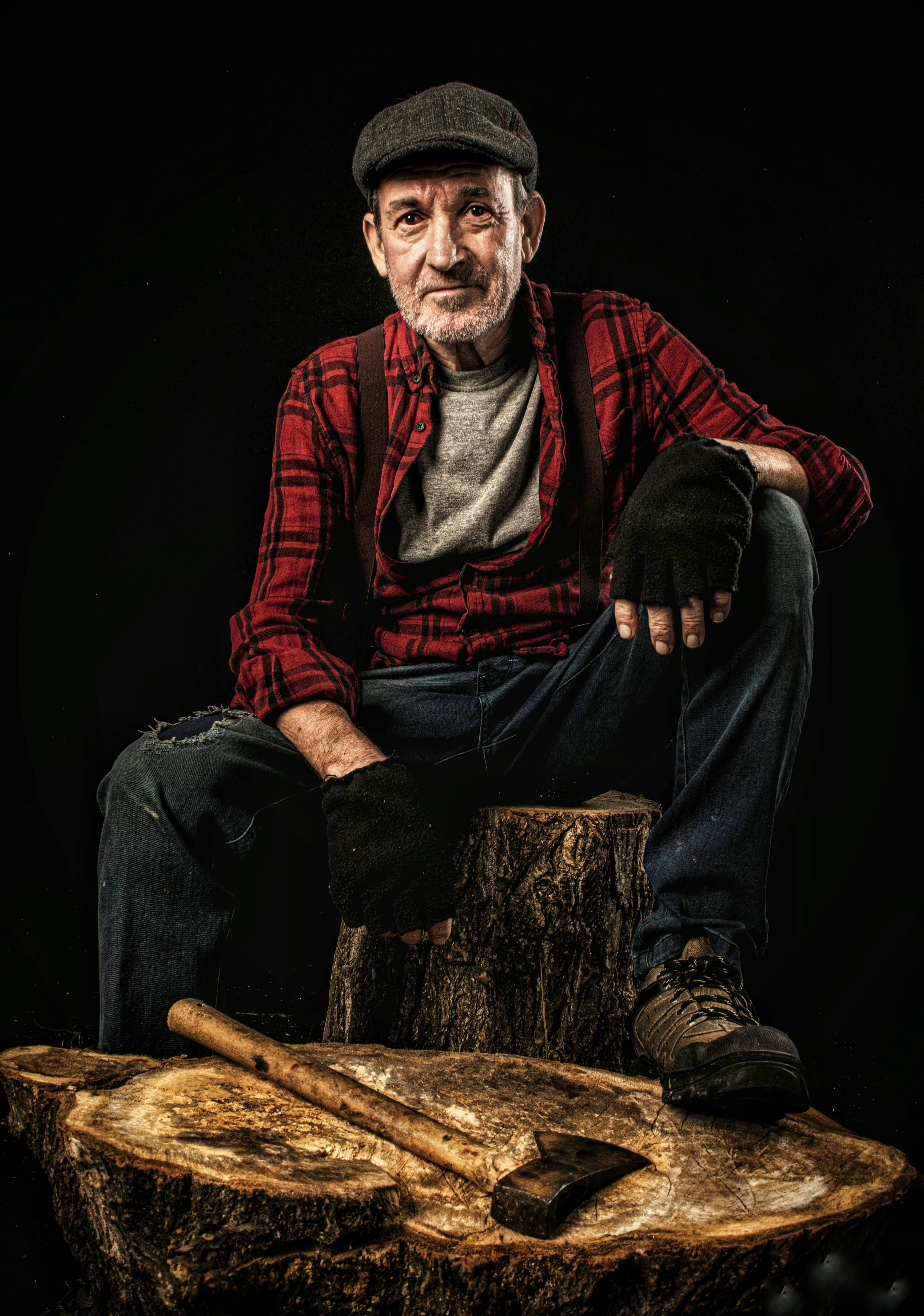 Portrait of a Lumberjack Sitting on a Tree Stump · Free Stock Photo