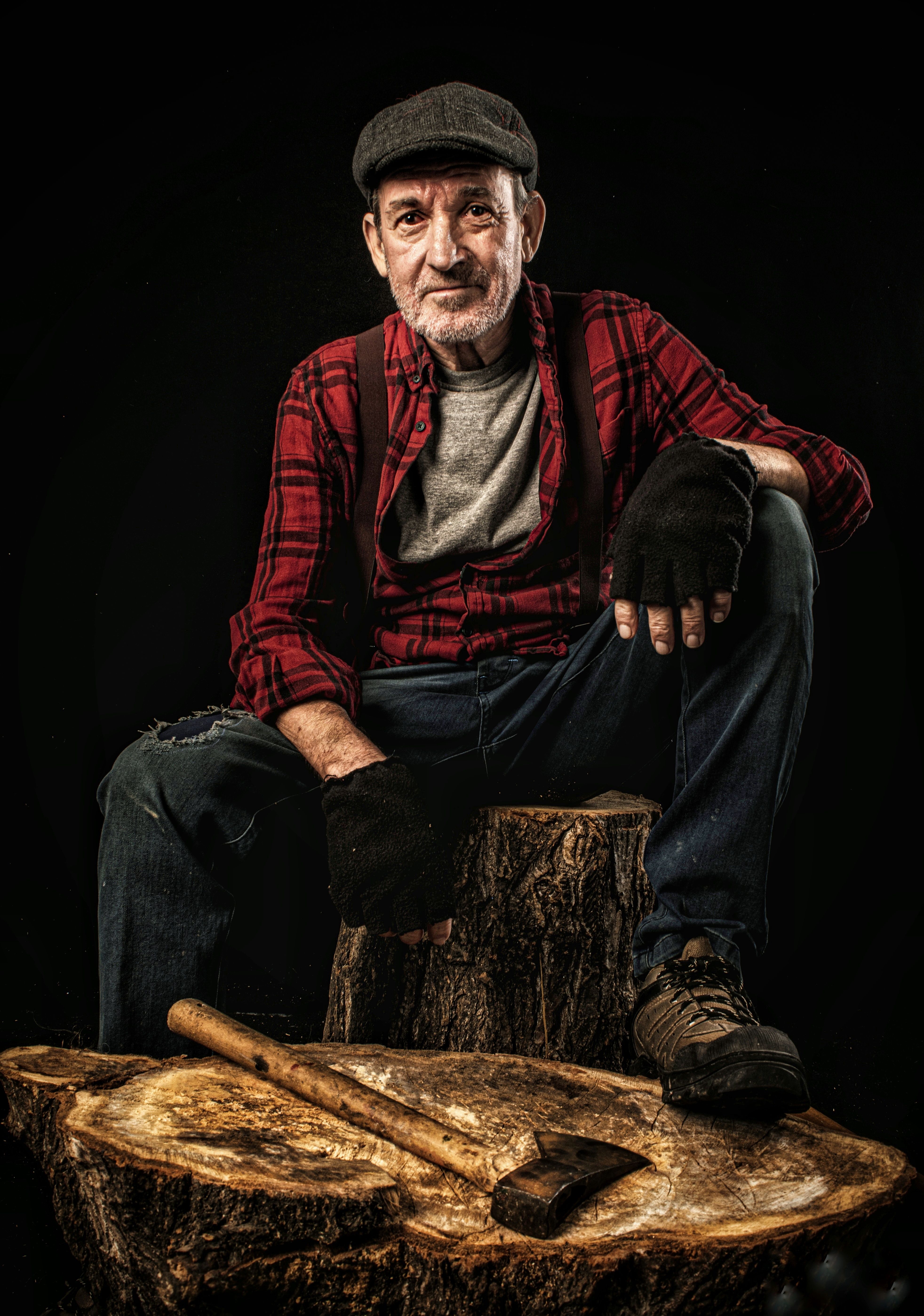 Portrait of a Lumberjack Sitting on a Tree Stump · Free Stock Photo