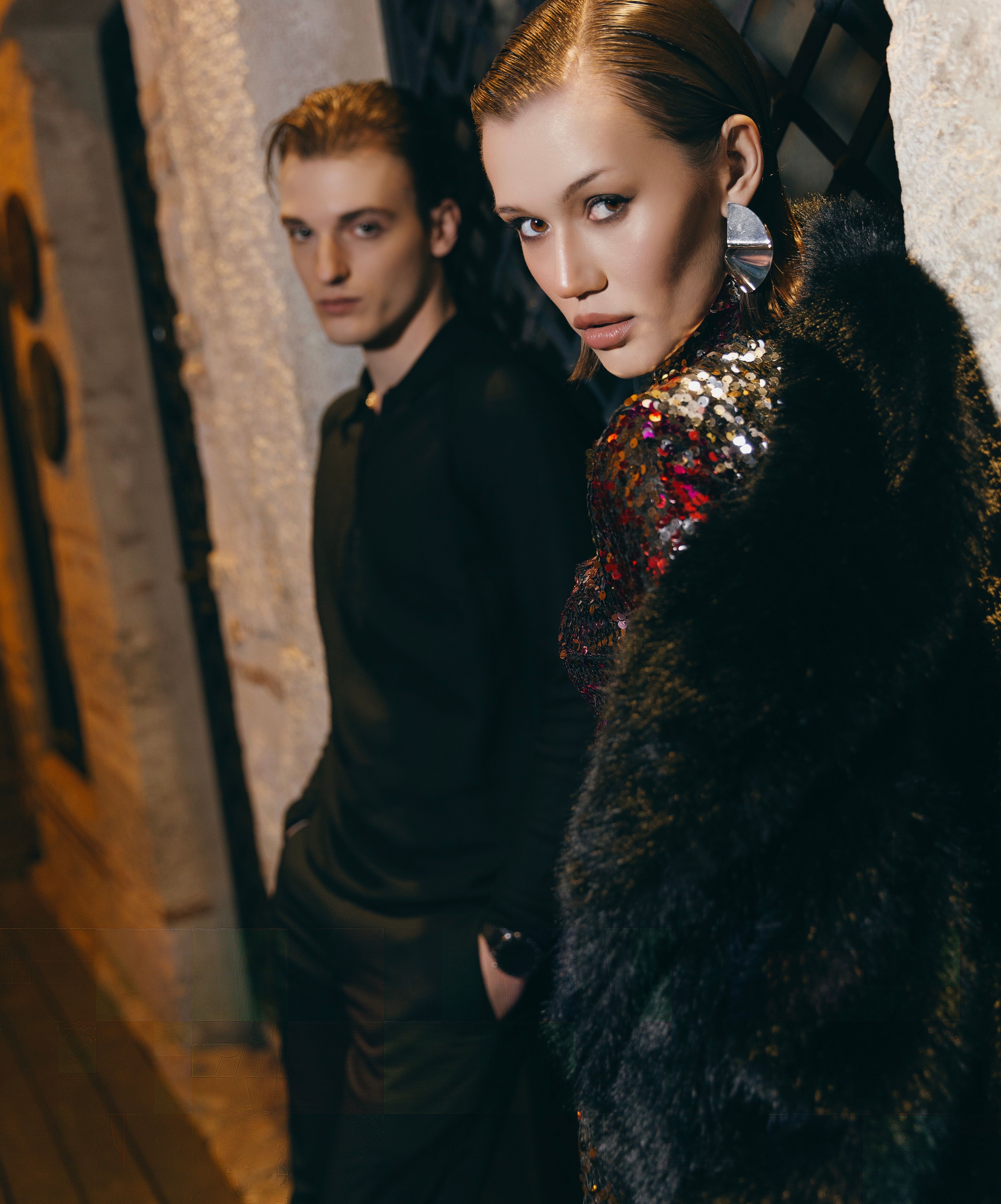 Chic Nighttime Fashion Portrait of Trendy Models · Free Stock Photo