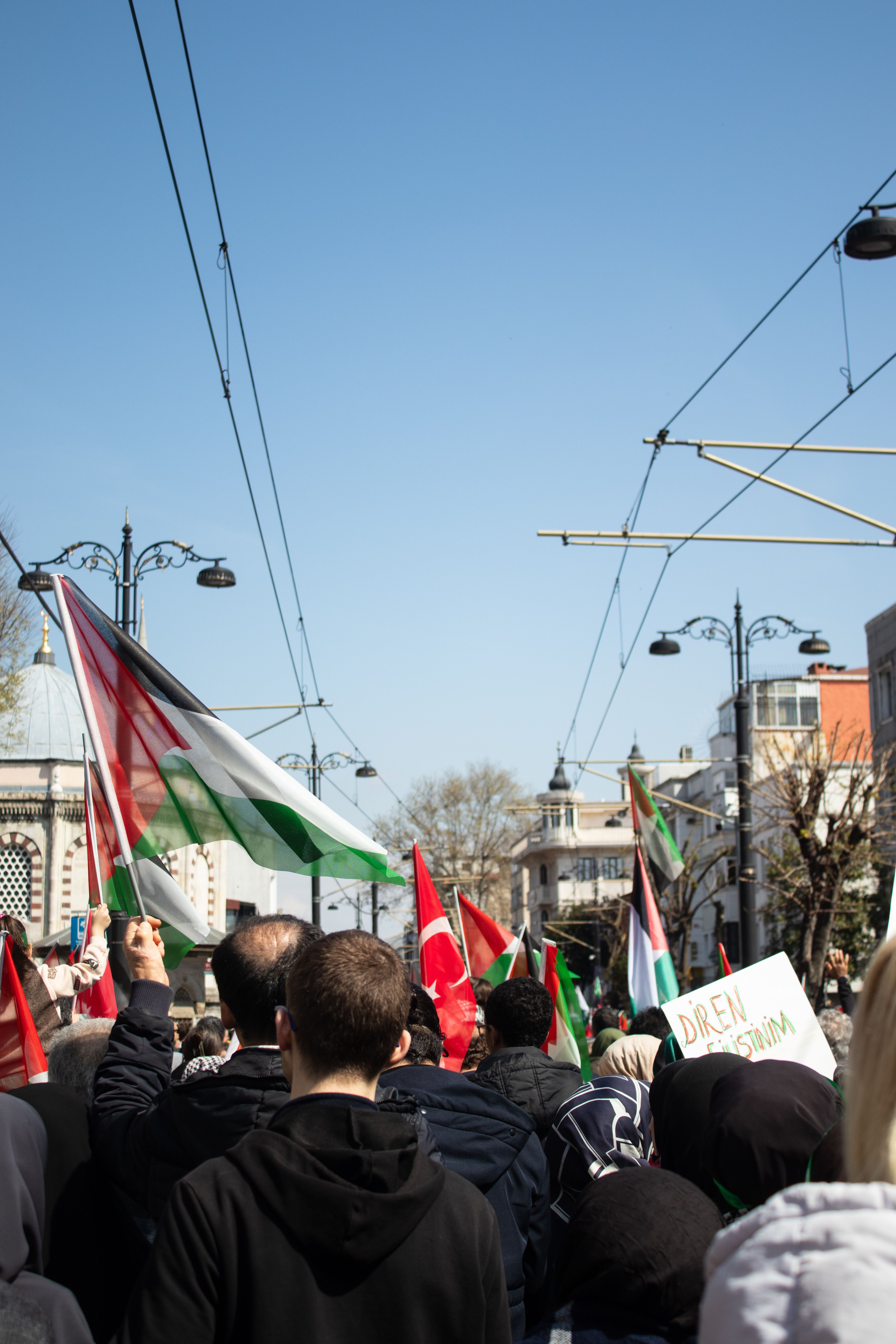 Street Protest with Flags and Signs in Urban Setting · Free Stock Photo