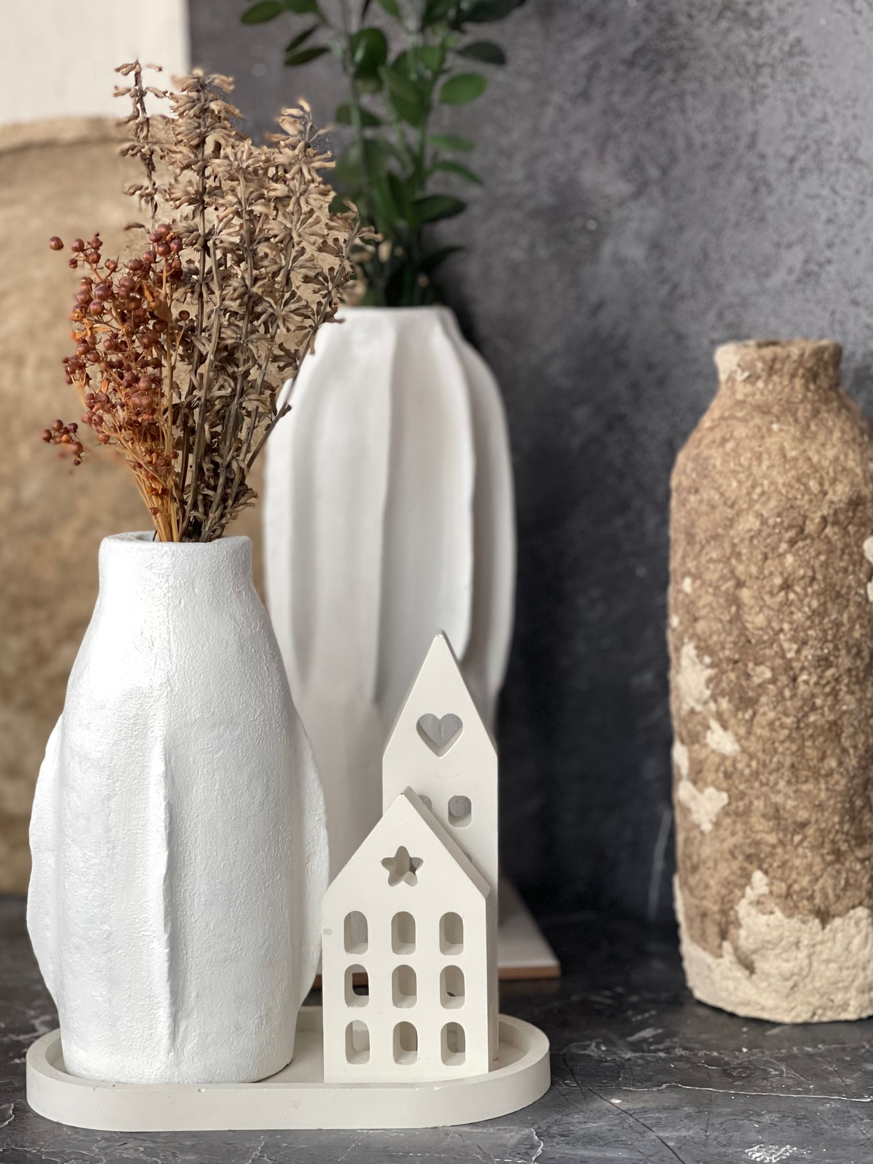 Rustic Vases with Dried Flowers on Stone Surface · Free Stock Photo