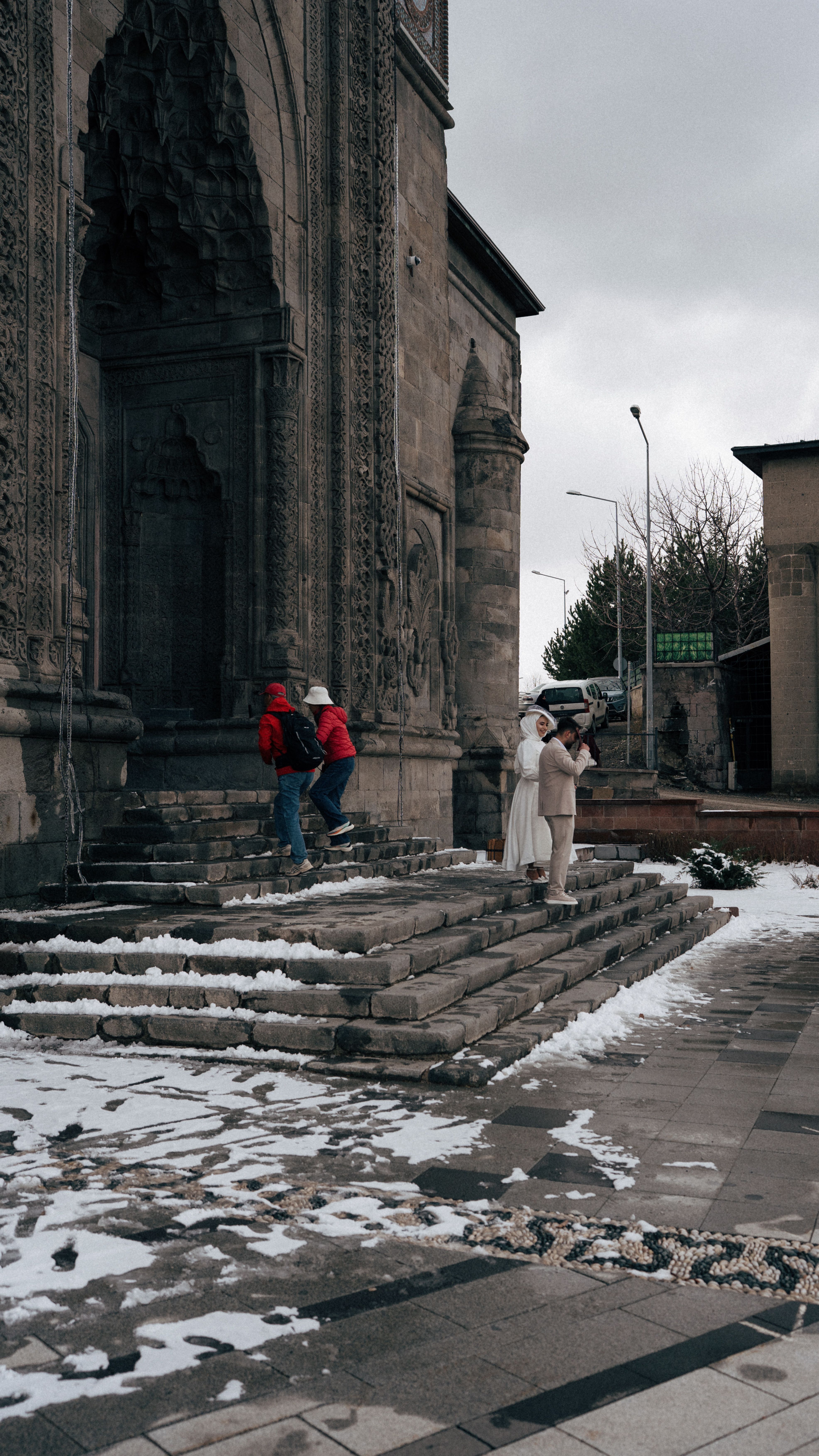 Historical Stone Building in Winter Snow Scene · Free Stock Photo