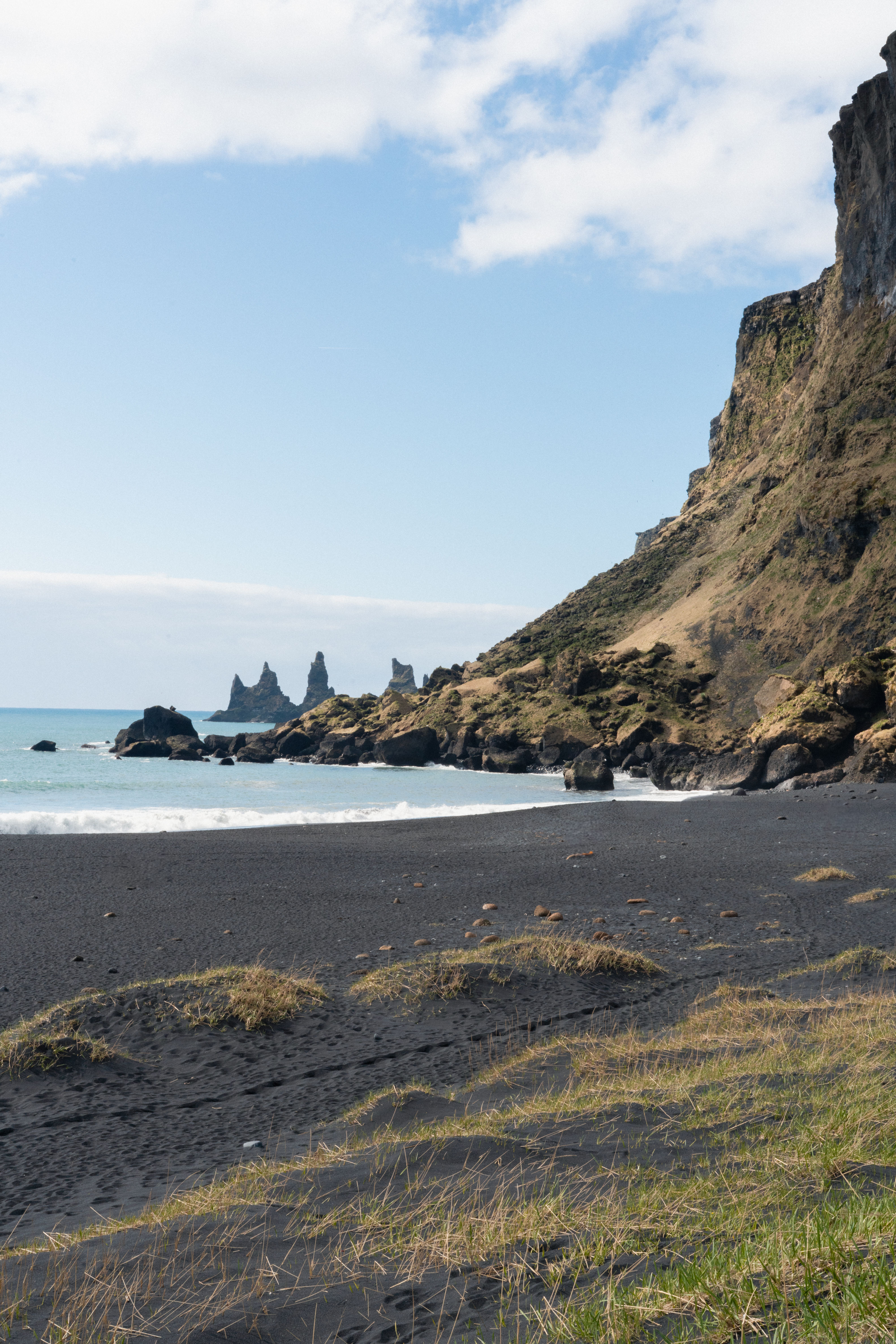 Scenic Black Sand Beach with Basalt Columns · Free Stock Photo