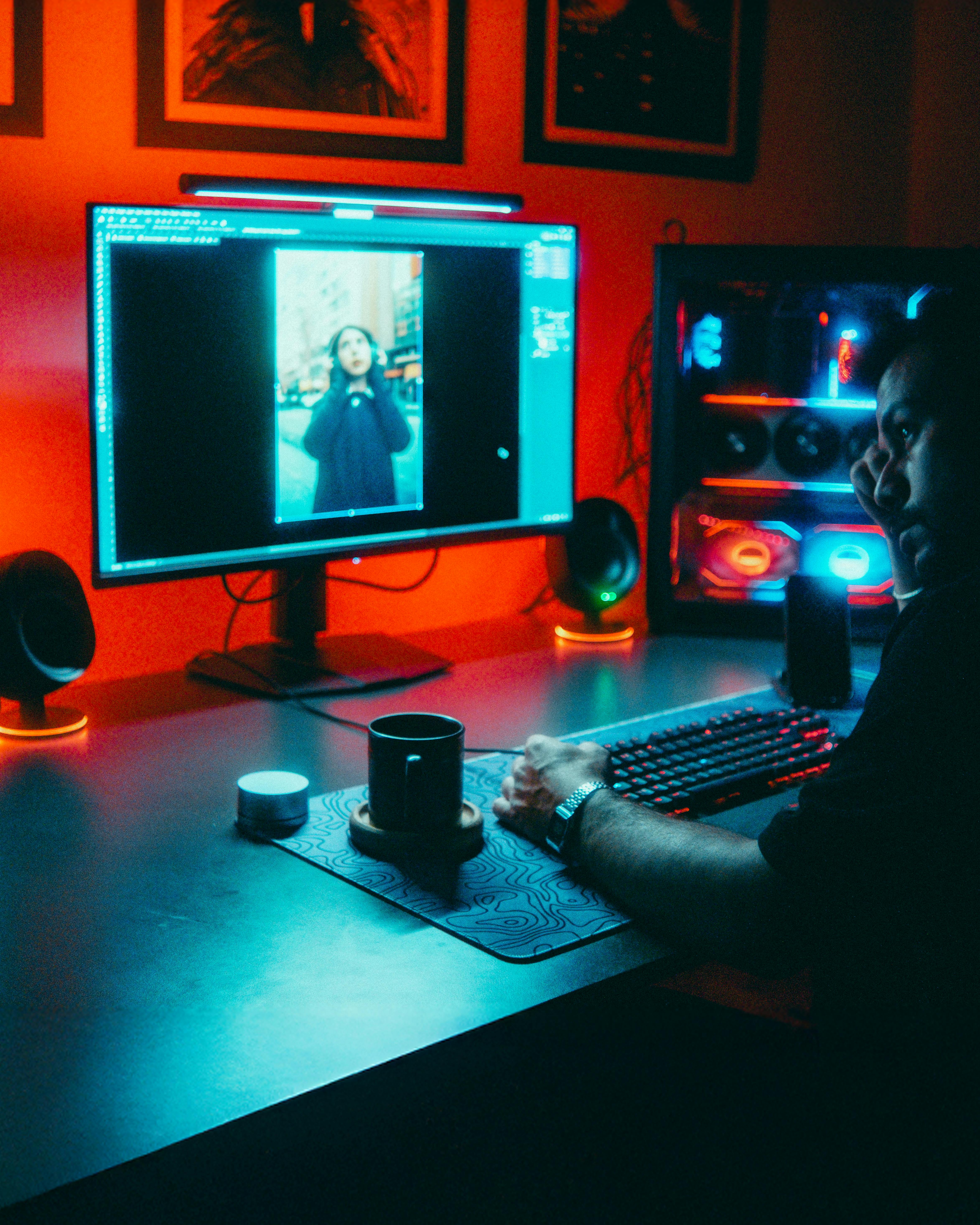 Colorful Gamer Setup with Mood Lighting · Free Stock Photo