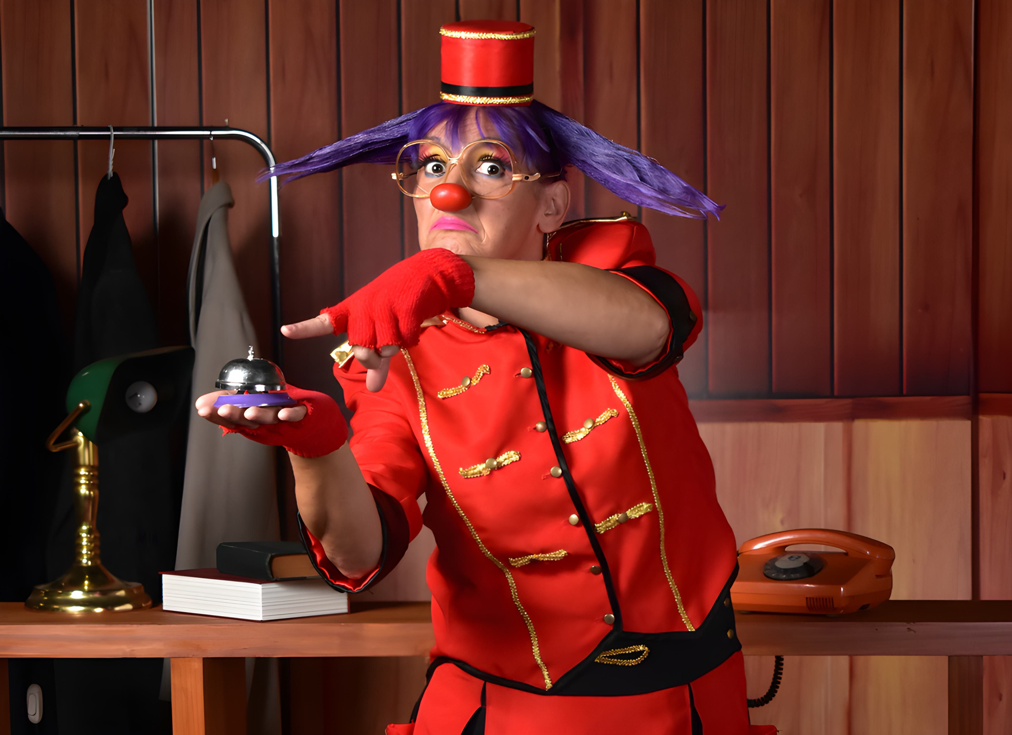 Clown in Bright Costume with Bell Indoors · Free Stock Photo