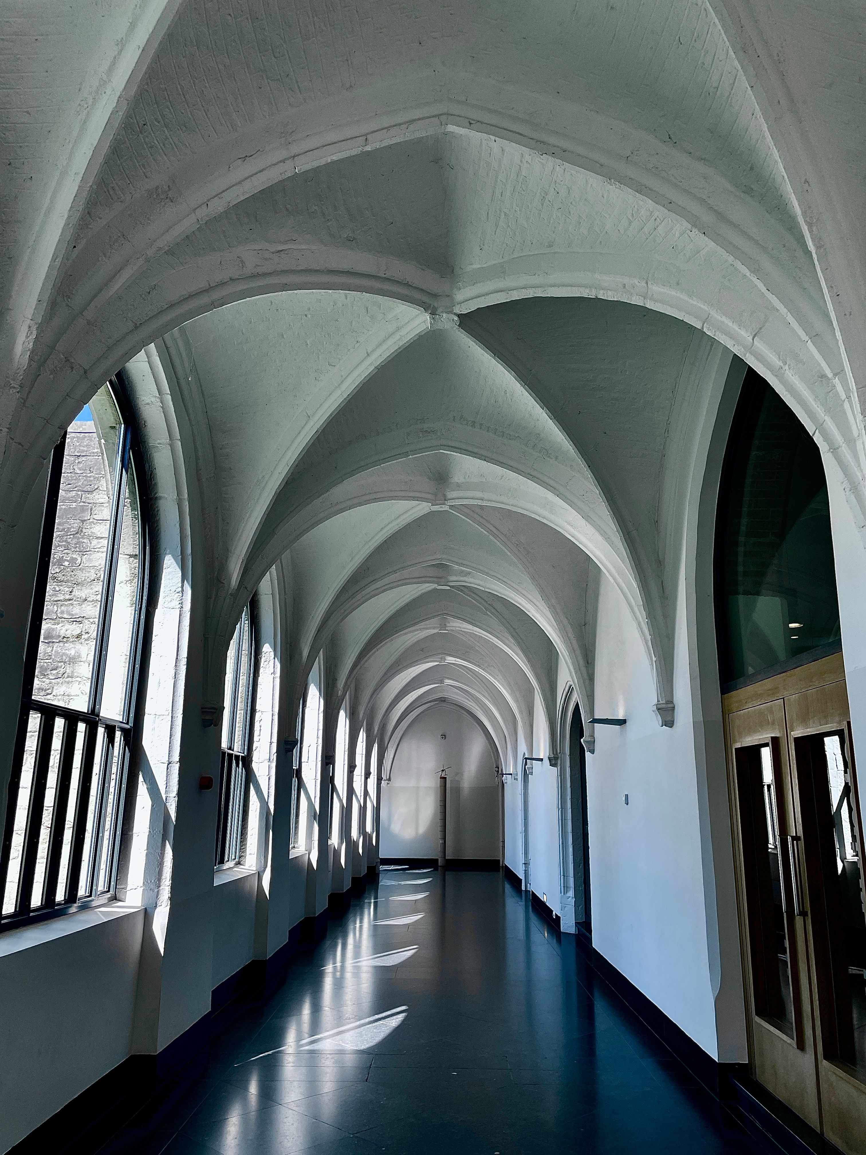 Elegant Gothic Architectural Corridor with Arched Windows · Free Stock ...