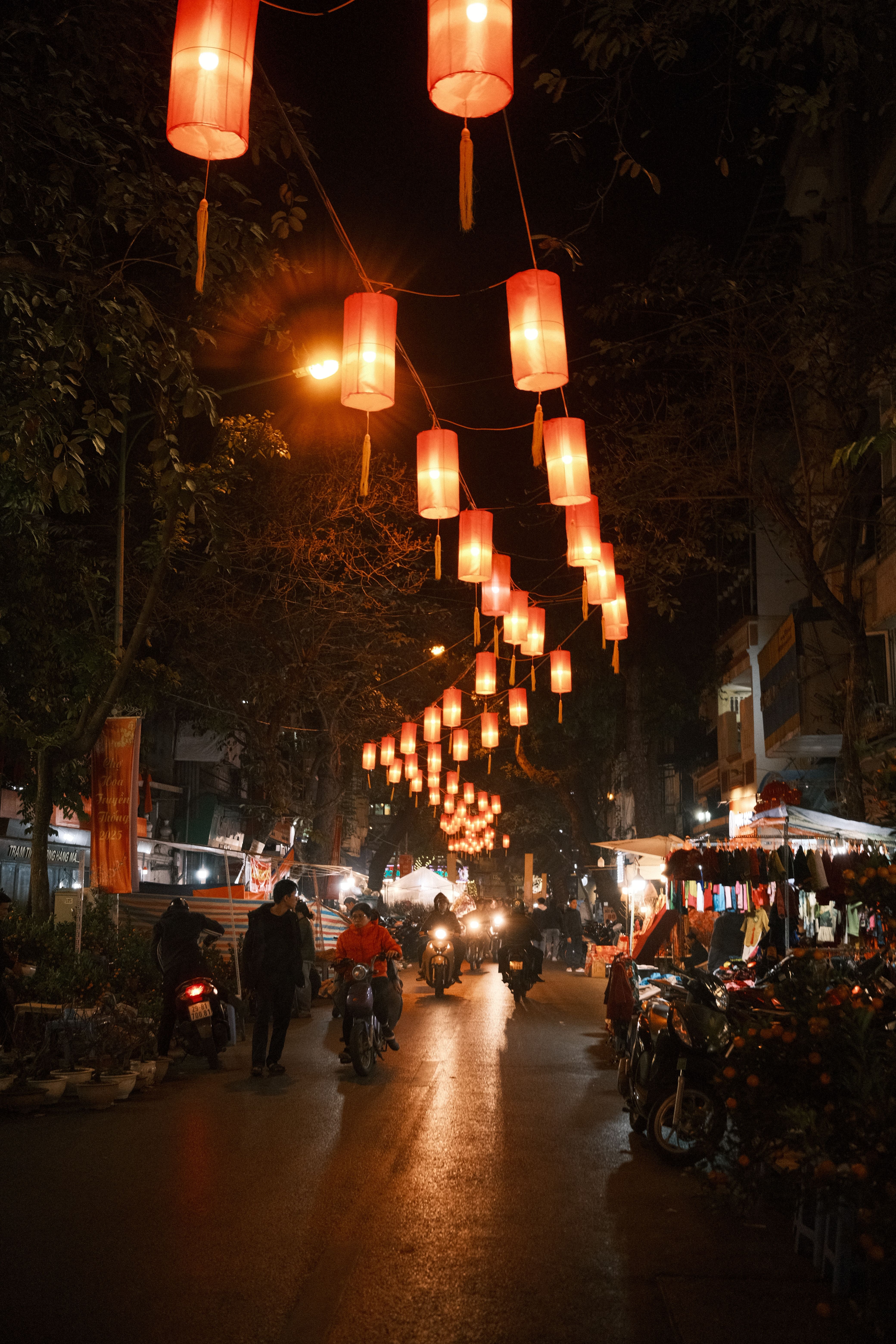 Vibrant Street with Hanging Lanterns at Night · Free Stock Photo